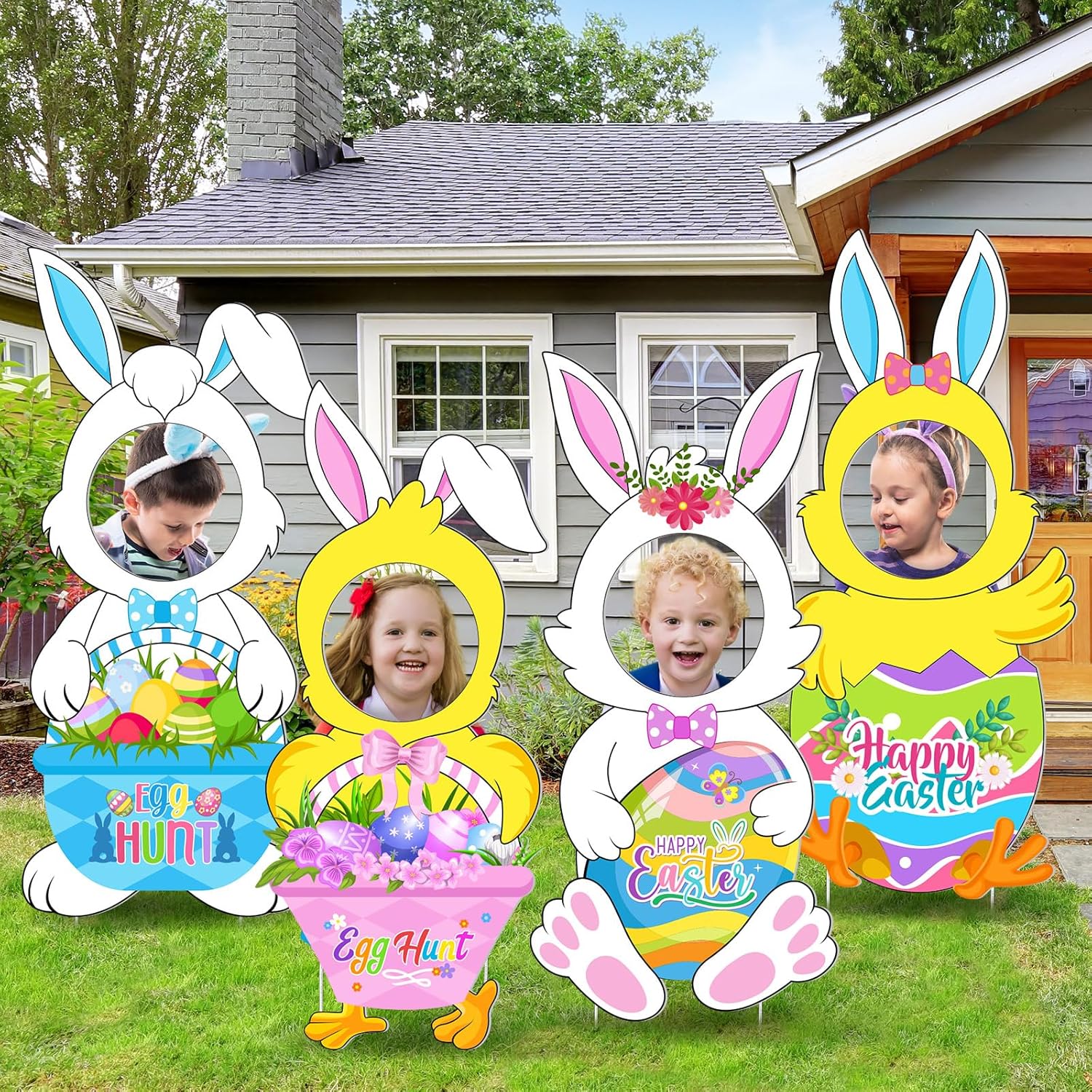 Amazon.com : Sintuff 4 Pcs Easter Face Yard Sign Photography ...