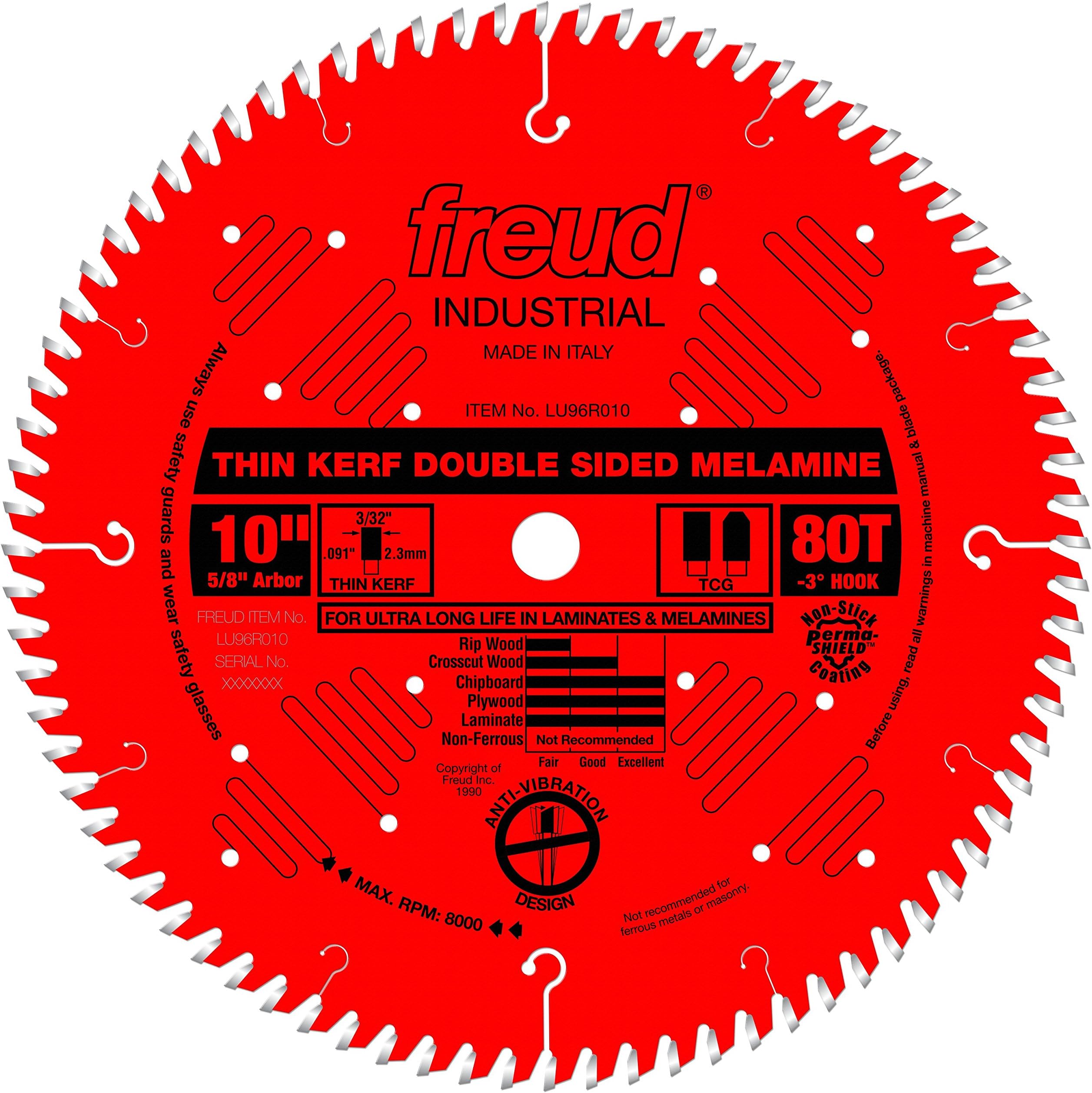 Freud LU96R010 10-Inch 80 Tooth TCG Thin Kerf Laminate Cutting Saw ...