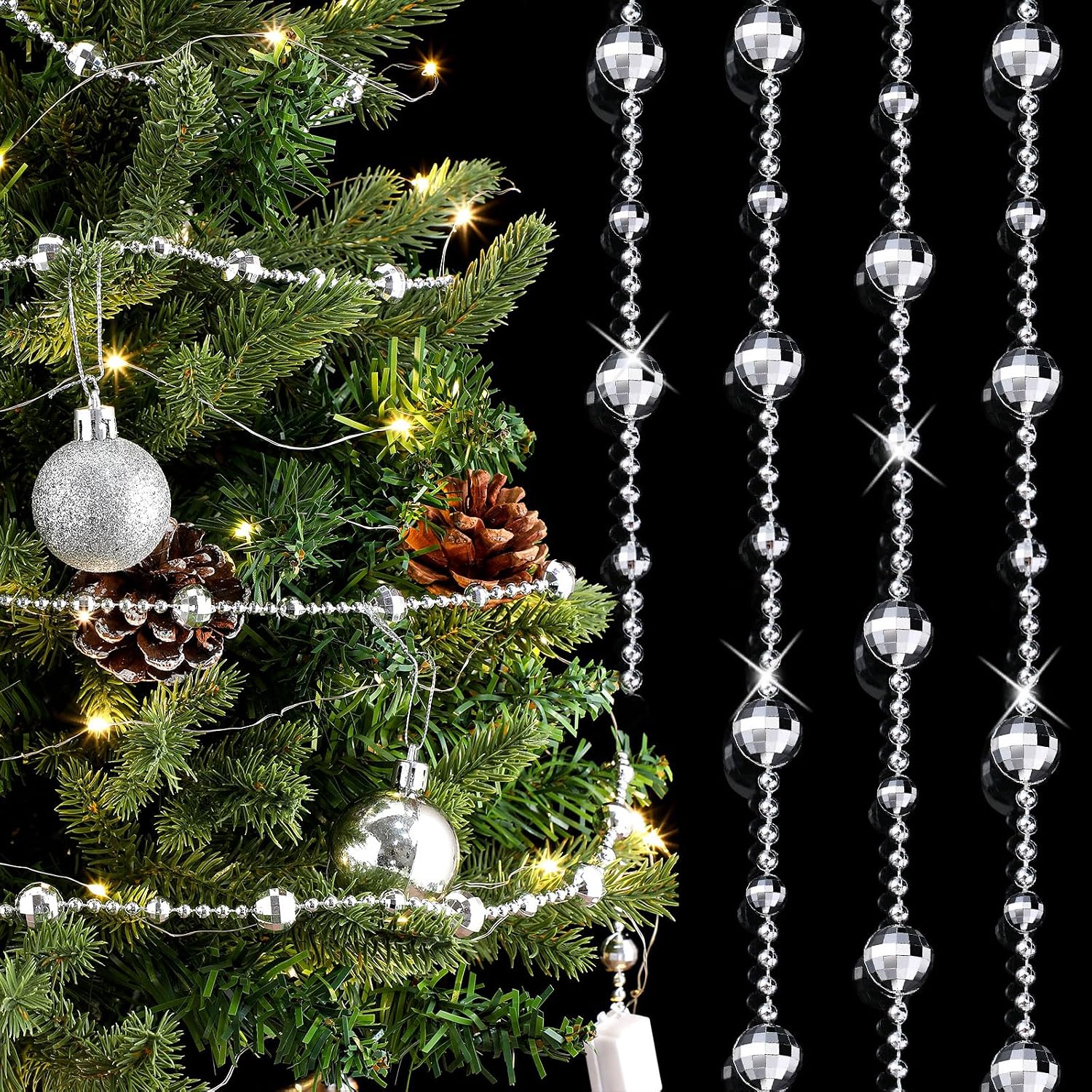 Amazon.com: Daifunli 180 ft Christmas Disco Balls Garland Shiny Beaded ...