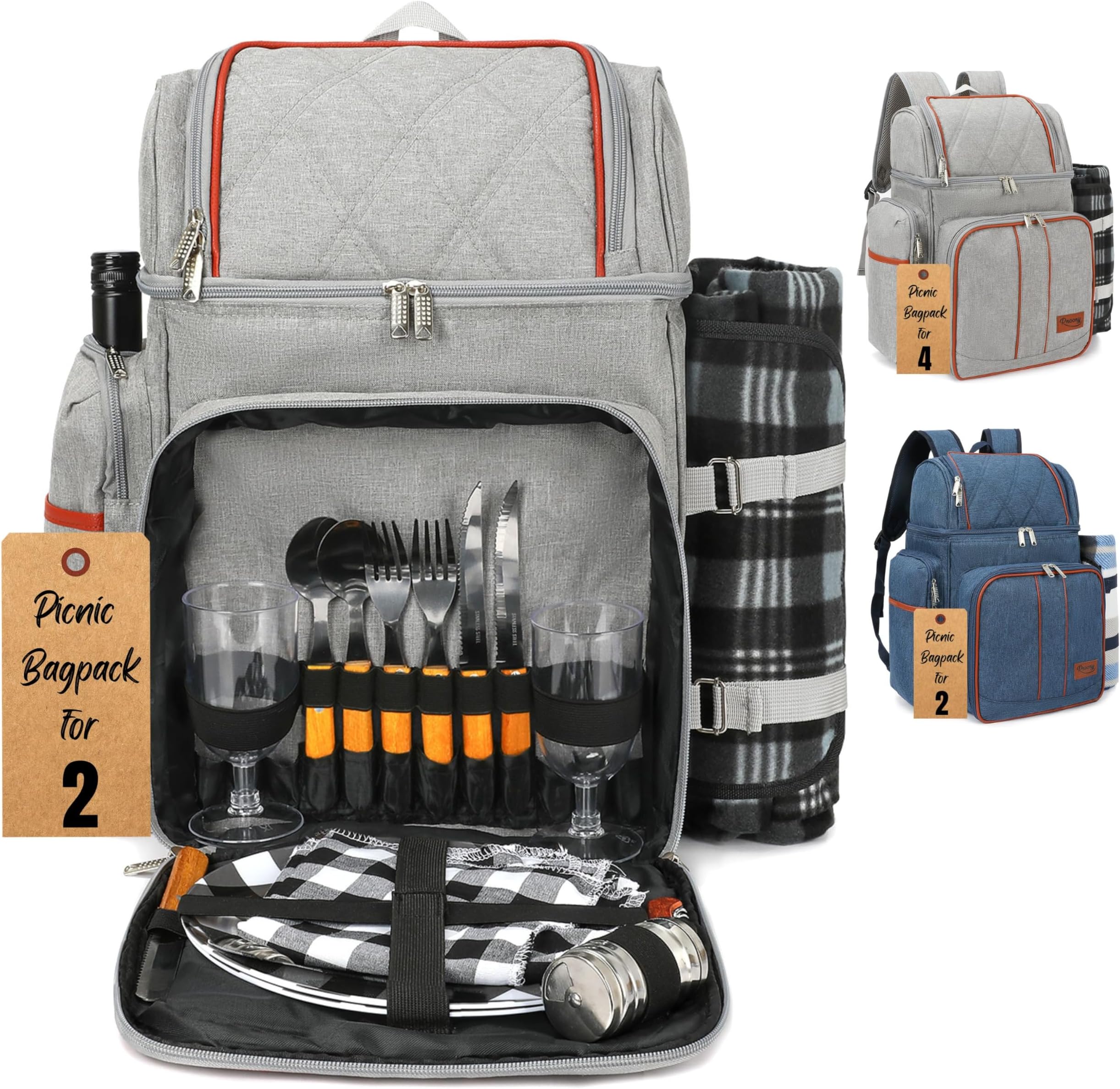 Amazon.com: Premium Picnic Basket Backpack for 4: Insulated Bag with ...