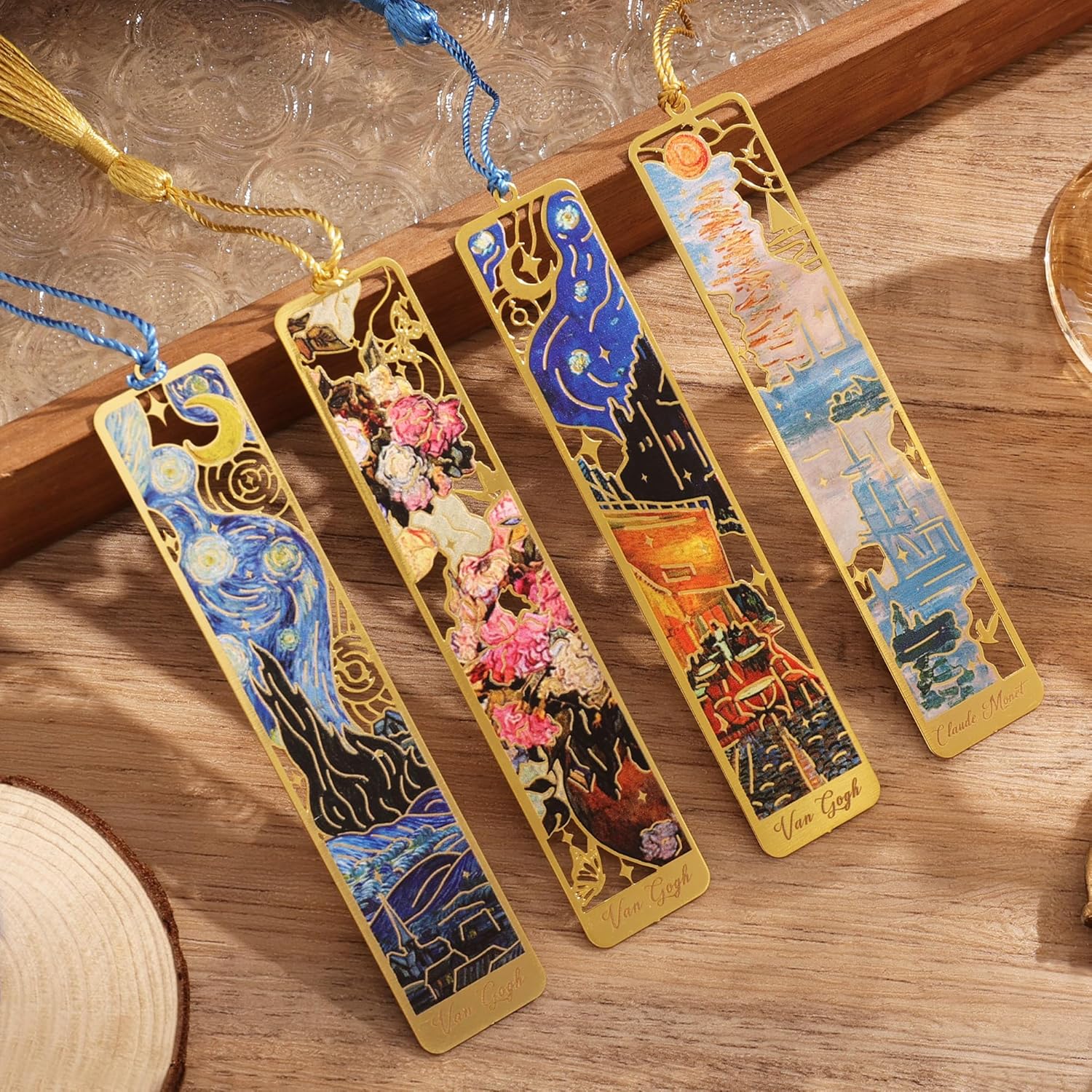 Amazon.com: 4 Pieces Metal Bookmarks with Tassel, Golden Hollow ...