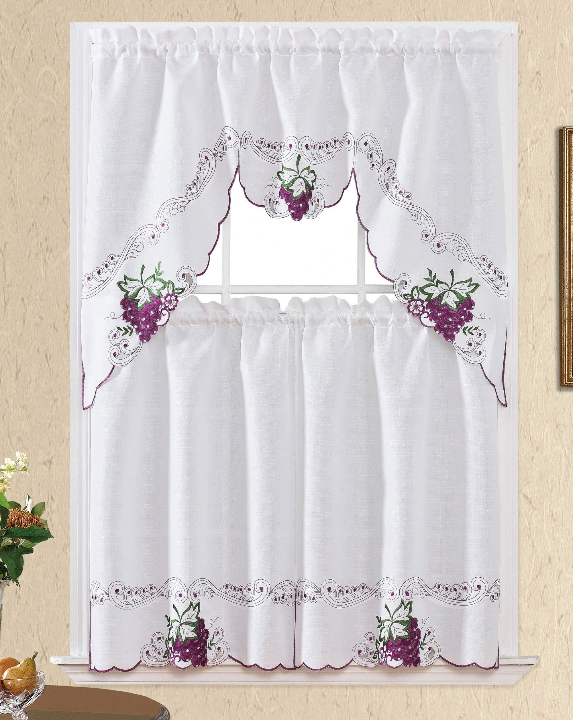 Amazon.com: Manoch 3 pc Grapes Wine Tier Pair Window Curtain Set Swag ...