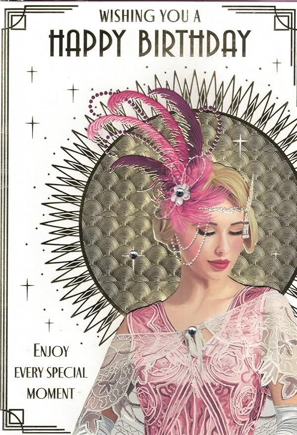 Large art deco birthday card. Flapper lady. 10 x 7 inches. OE. : Amazon ...