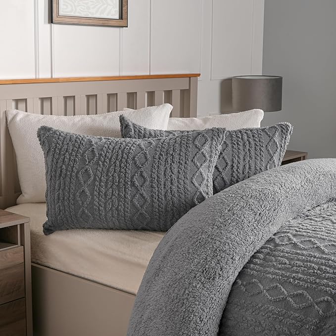 OHS Cable Knit Duvet Cover, Teddy Fleece Quilt Cover Single Warm Winter ...