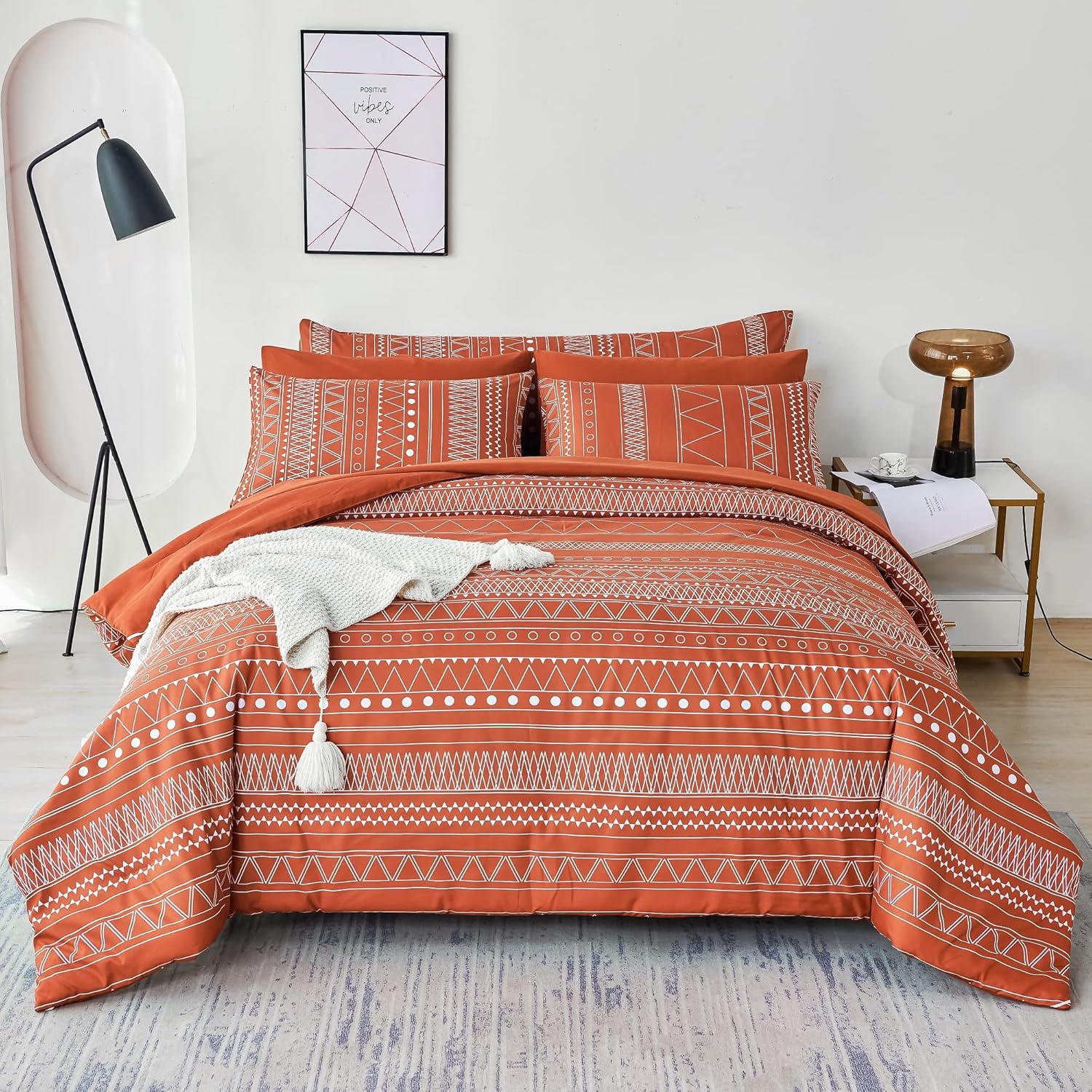 RYNGHIPY Burnt Orange Comforter Set Queen Size, Pumpkin Rust Boho Bed ...