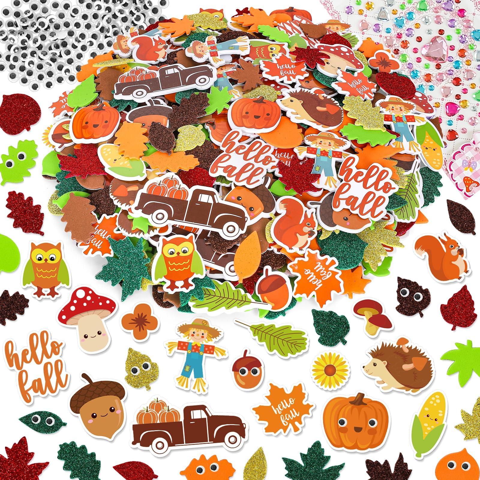Amazon.com: AnyDesign 460Pcs Fall Foam Stickers Kit Autumn Leaf Glitter ...