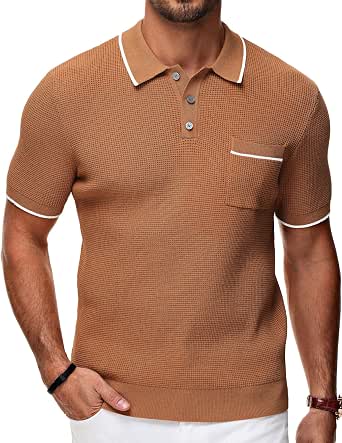 Amazon.com: PJ PAUL JONES Coffee Muscle Knit Polo Shirts for Men Hollow ...
