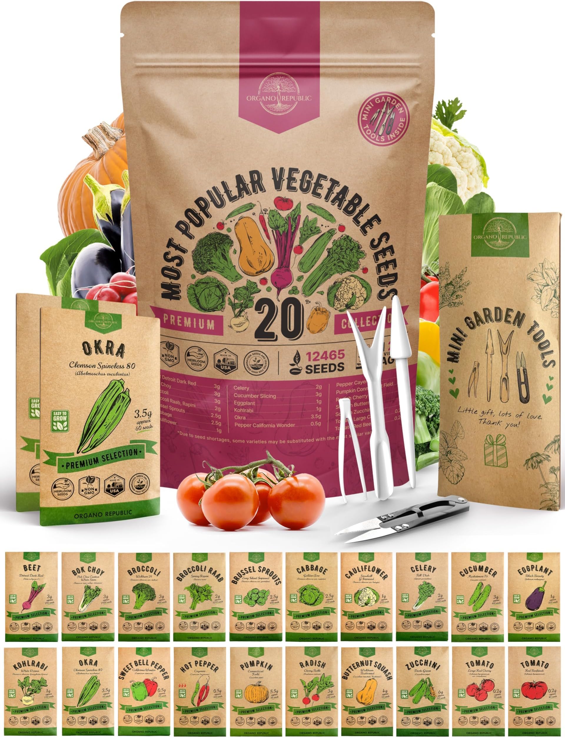 Amazon.com : 20 Vegetable Seeds Variety Pack - 12465+ Non-GMO Heirloom ...