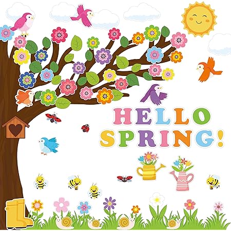 Amazon.com : MALLMALL6 162Pcs Classroom Tree Bulletin Board Decor Hello ...