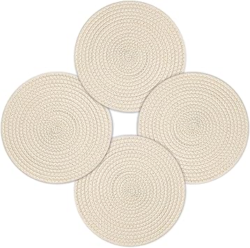 Amazon.com: fanquare Beige Round Braided Placemats 12 Inch Round Cotton ...