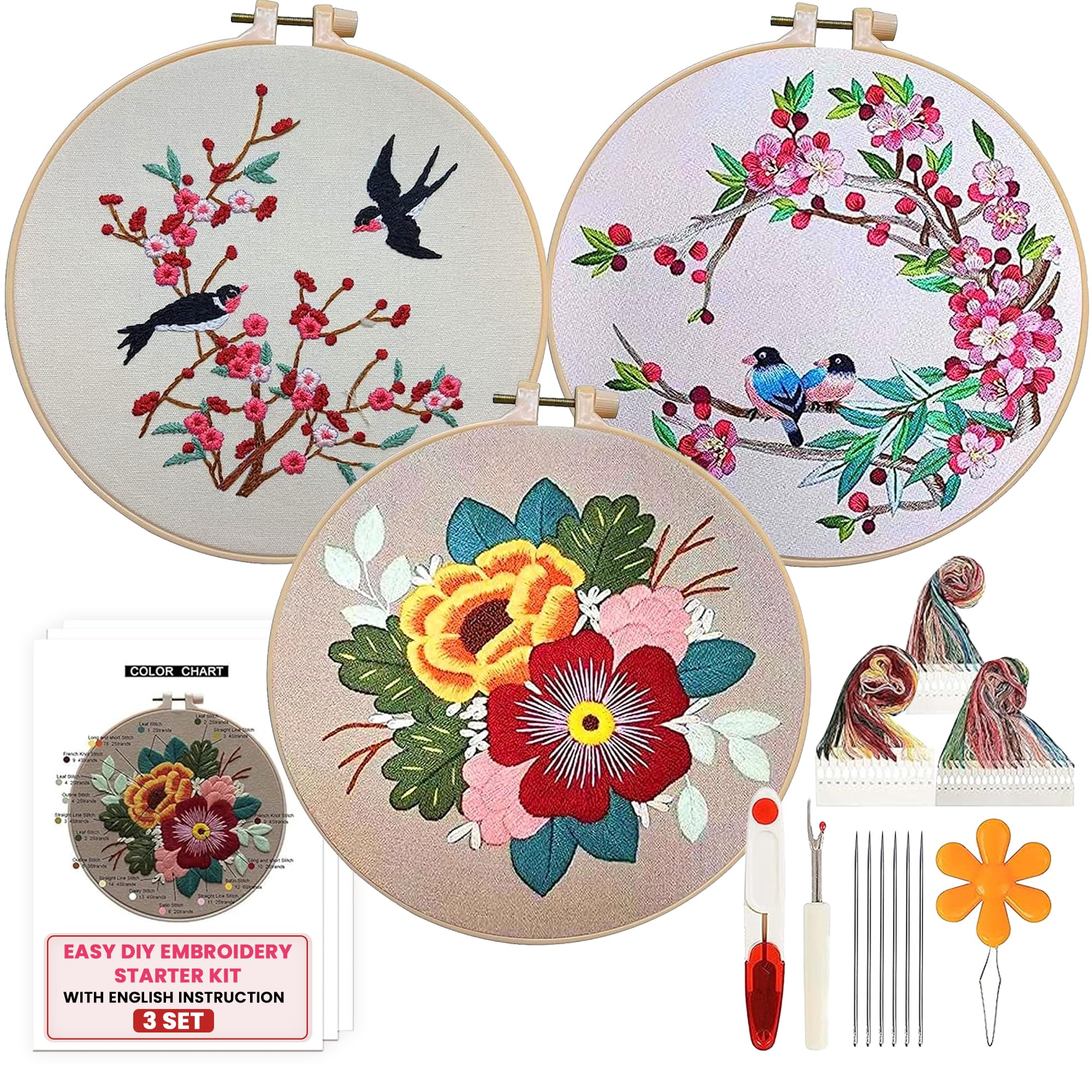 Amazon.com: The ZenStore Embroidery Kit for Beginners - Floral & Birds ...