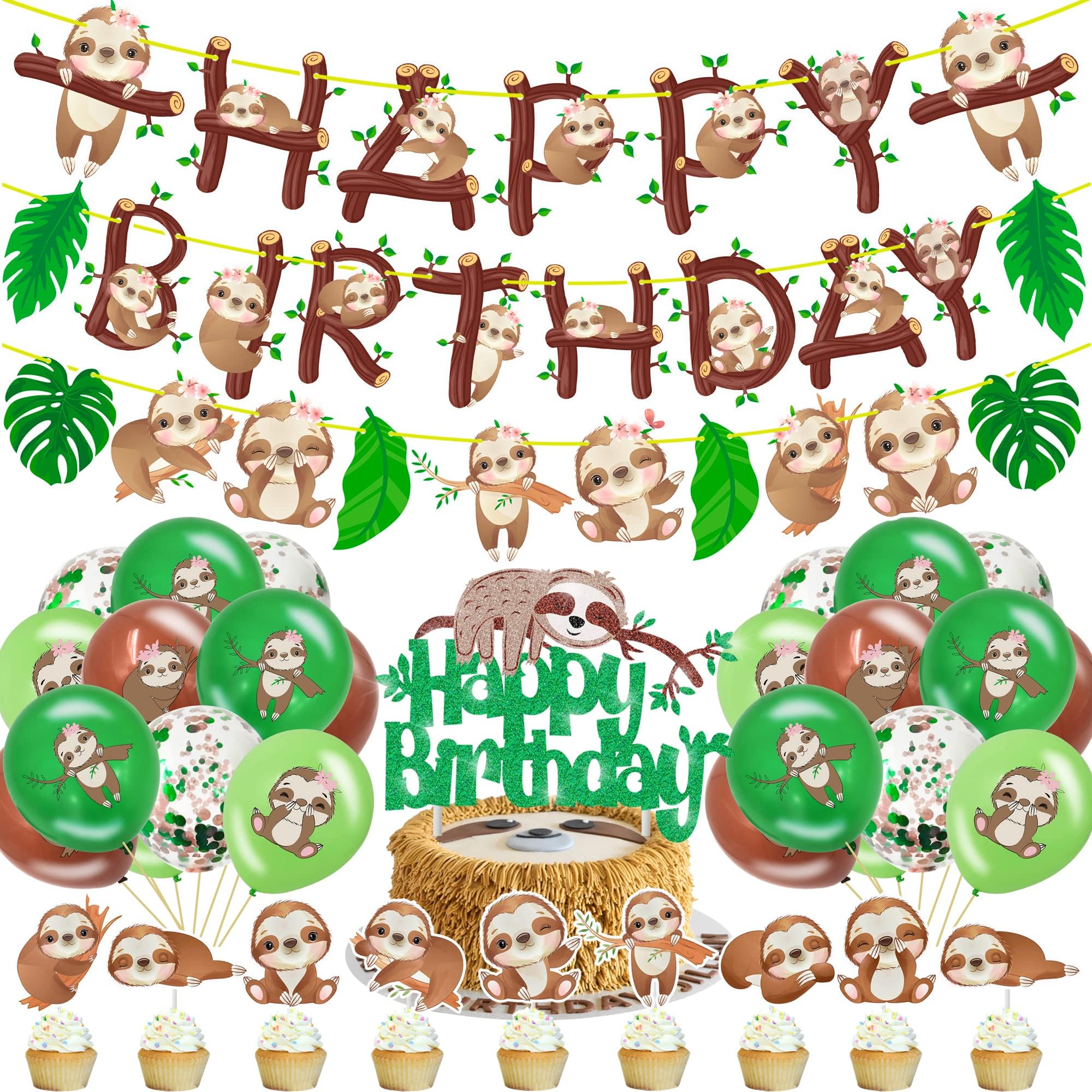 Amazon.com: APOWBLS Sloth Birthday Party Supplies Girl, Sloth Party ...