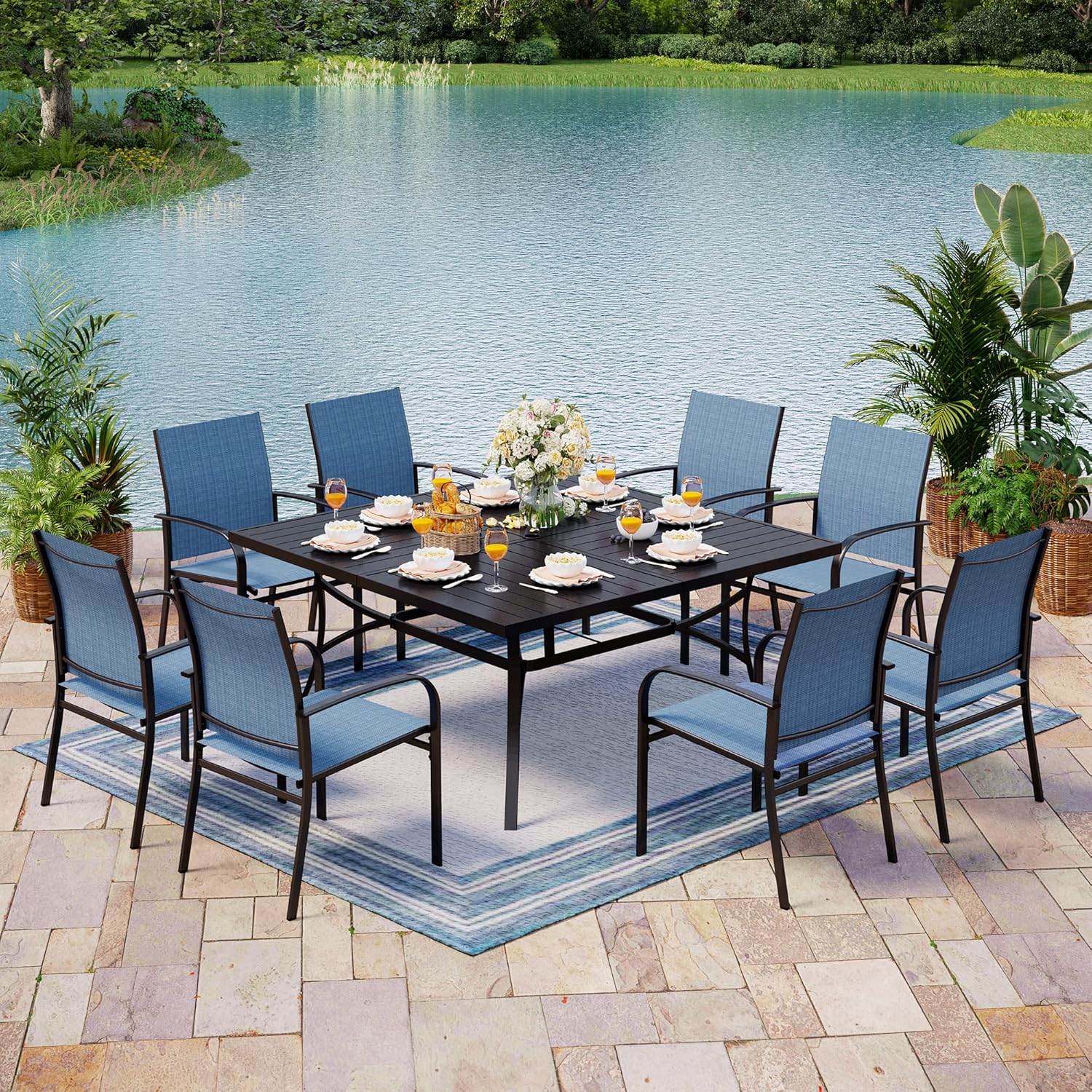 Amazon.com: MIXPATIO 9-Piece Outdoor Patio Dining Set, 8 Textilene ...