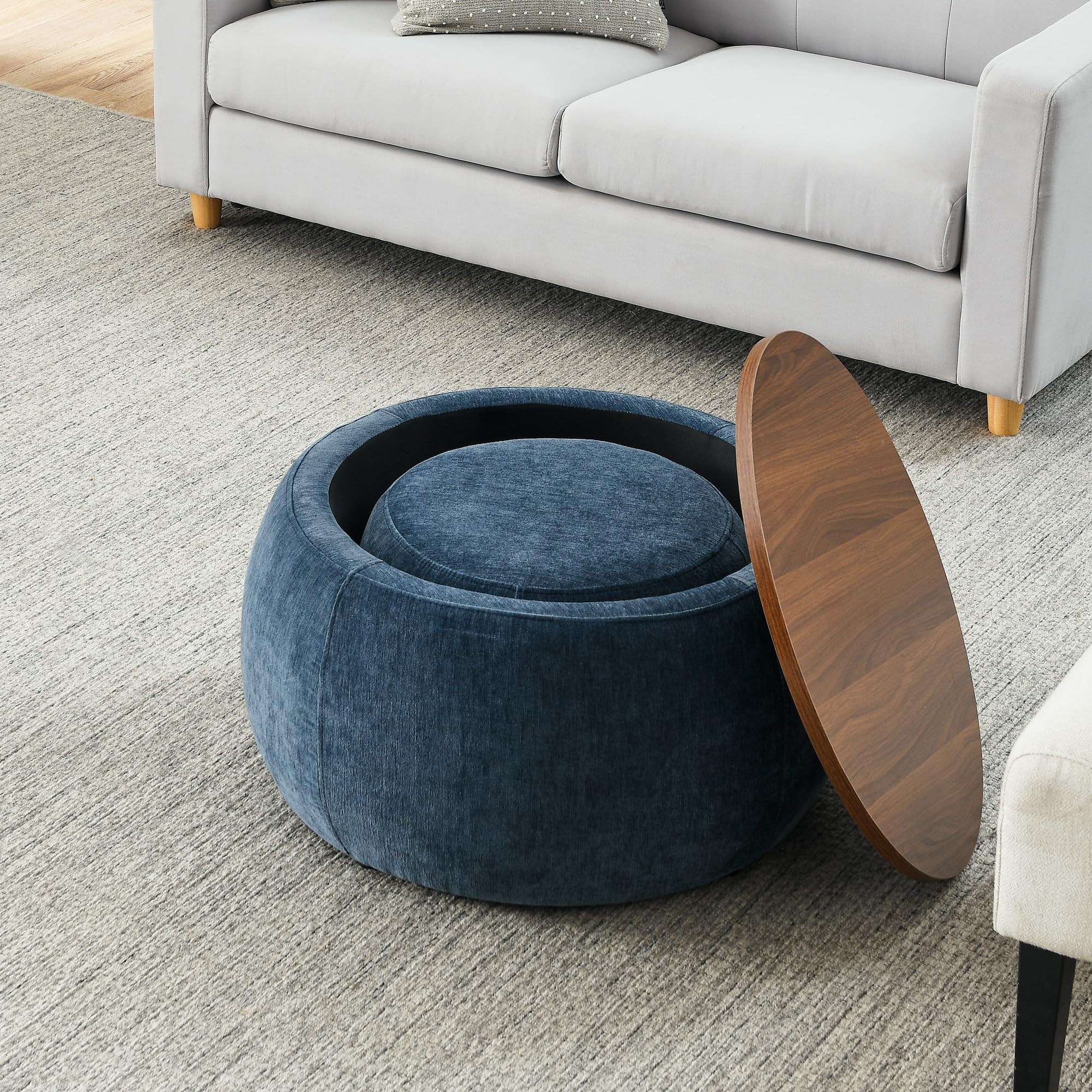 Amazon.com: Ball & Cast Round Upholstered Storage-Ottoman Set with Wood ...