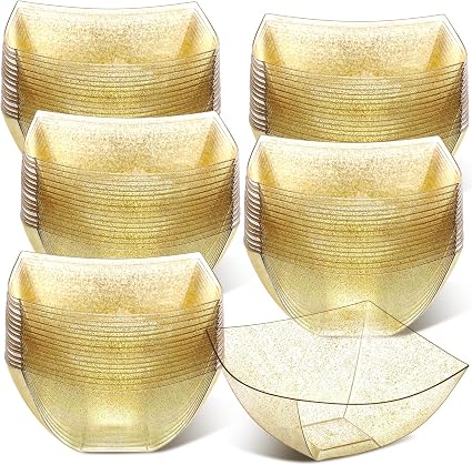 Amazon.com | Tanlade 50 Pcs Gold Square Plastic Serving Bowls 8 oz ...