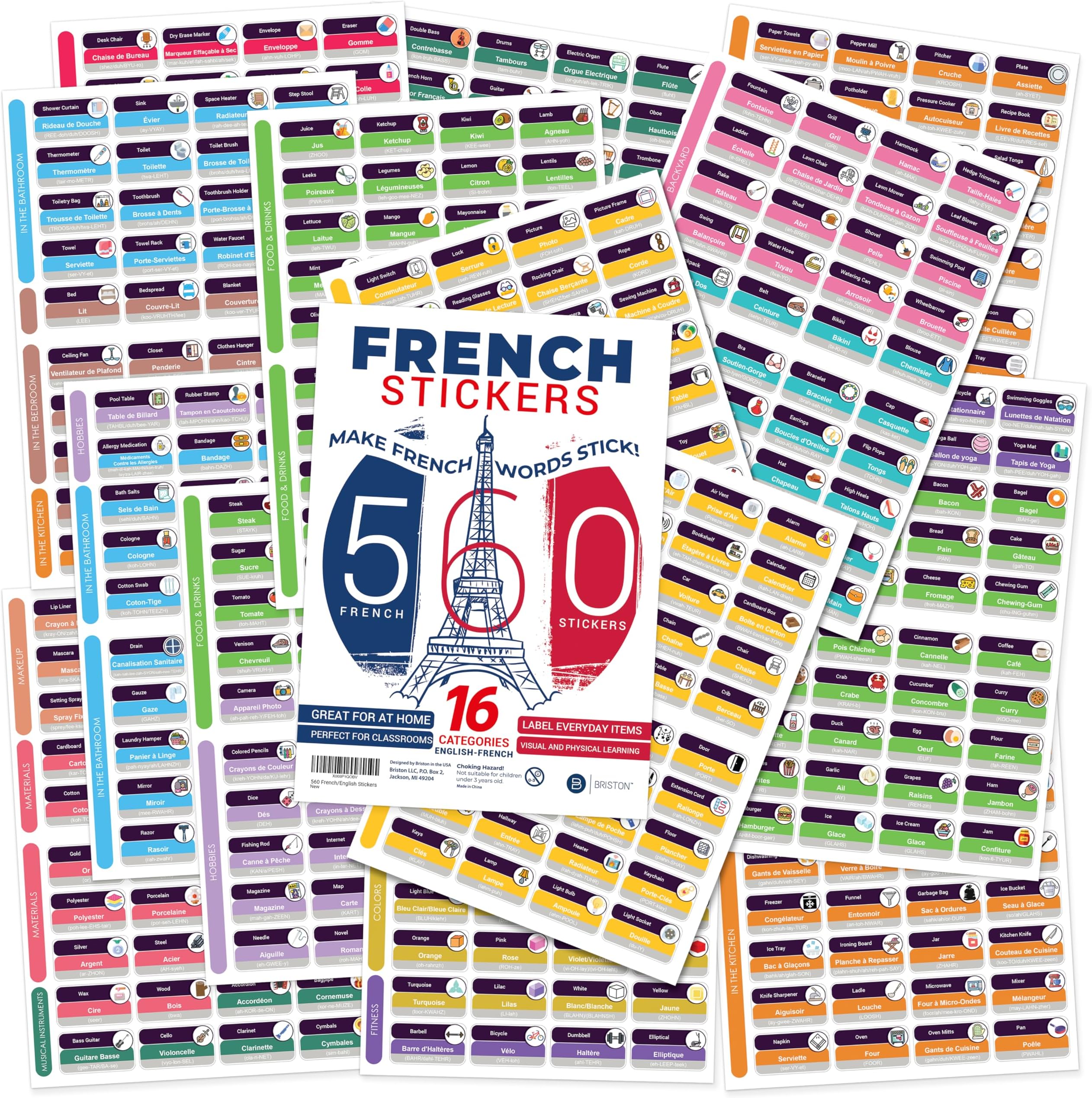 Amazon.com: 560 French/English Vocabulary Word Sticker Labels ...