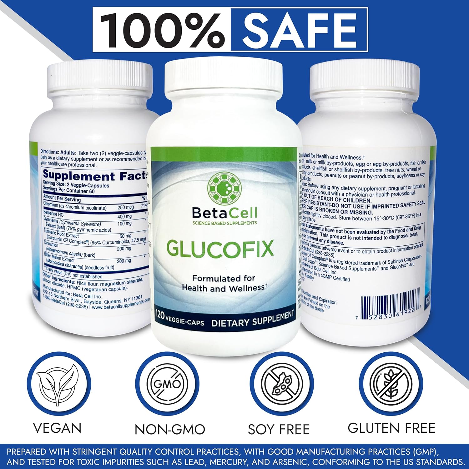 BETACELL Glucofix Suplemento de Berberina Herbal com Canela, Gymnema ...