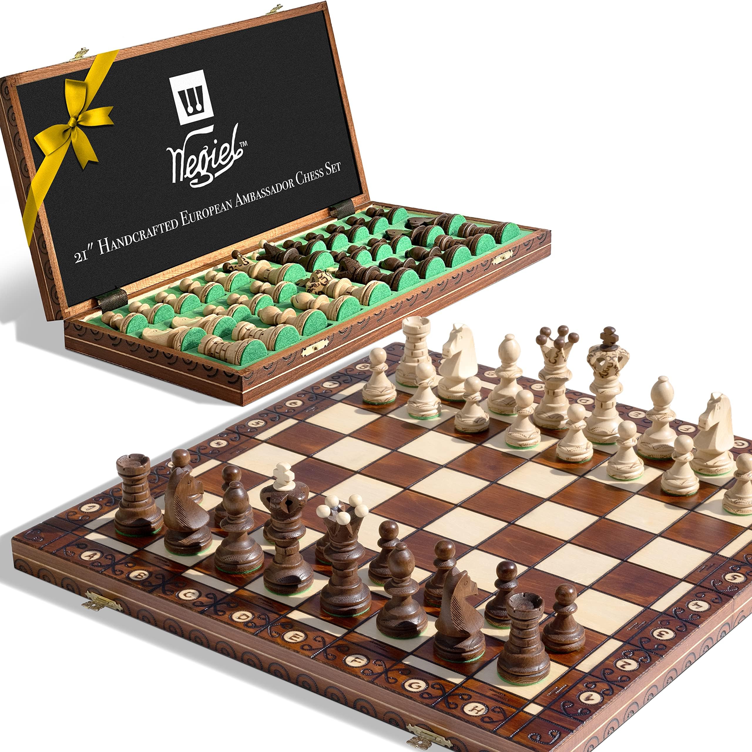 Wegiel Handmade European Ambassador Chess Set - Wooden 21 Inch Beech ...