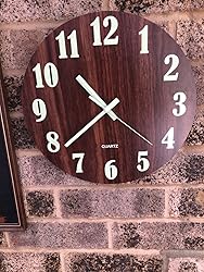 Topkey 12 Inch Luminous Wall Clock Silent Wooden Design Night Lights ...