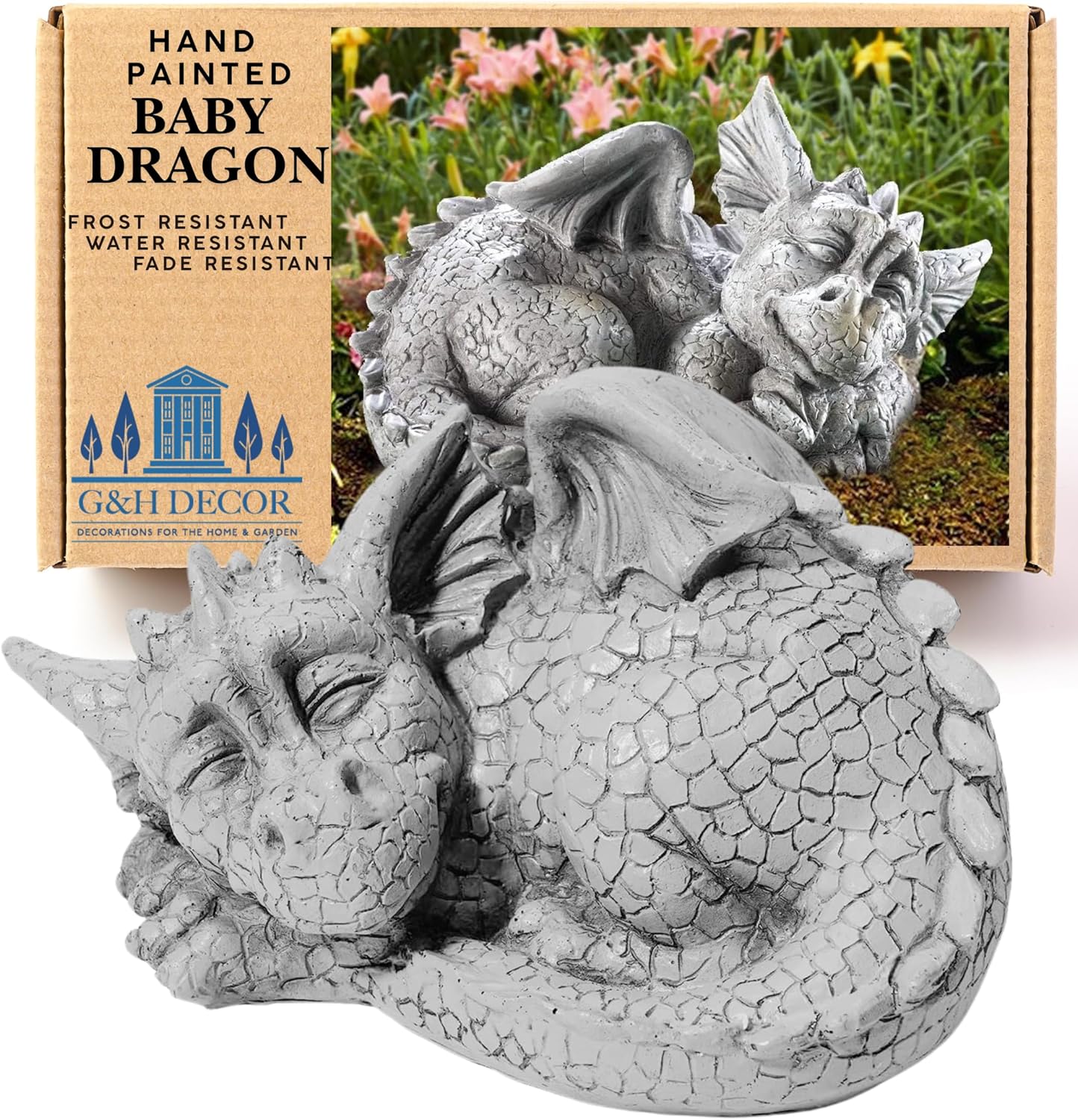 G&H Decor - Sleeping Baby Dragon Garden Statue - Draconic Ornament Hand ...