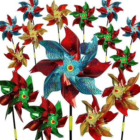 Amazon.com: PROLOSO 15PCS Holographic Reflective Mylar Pinwheel Garden ...