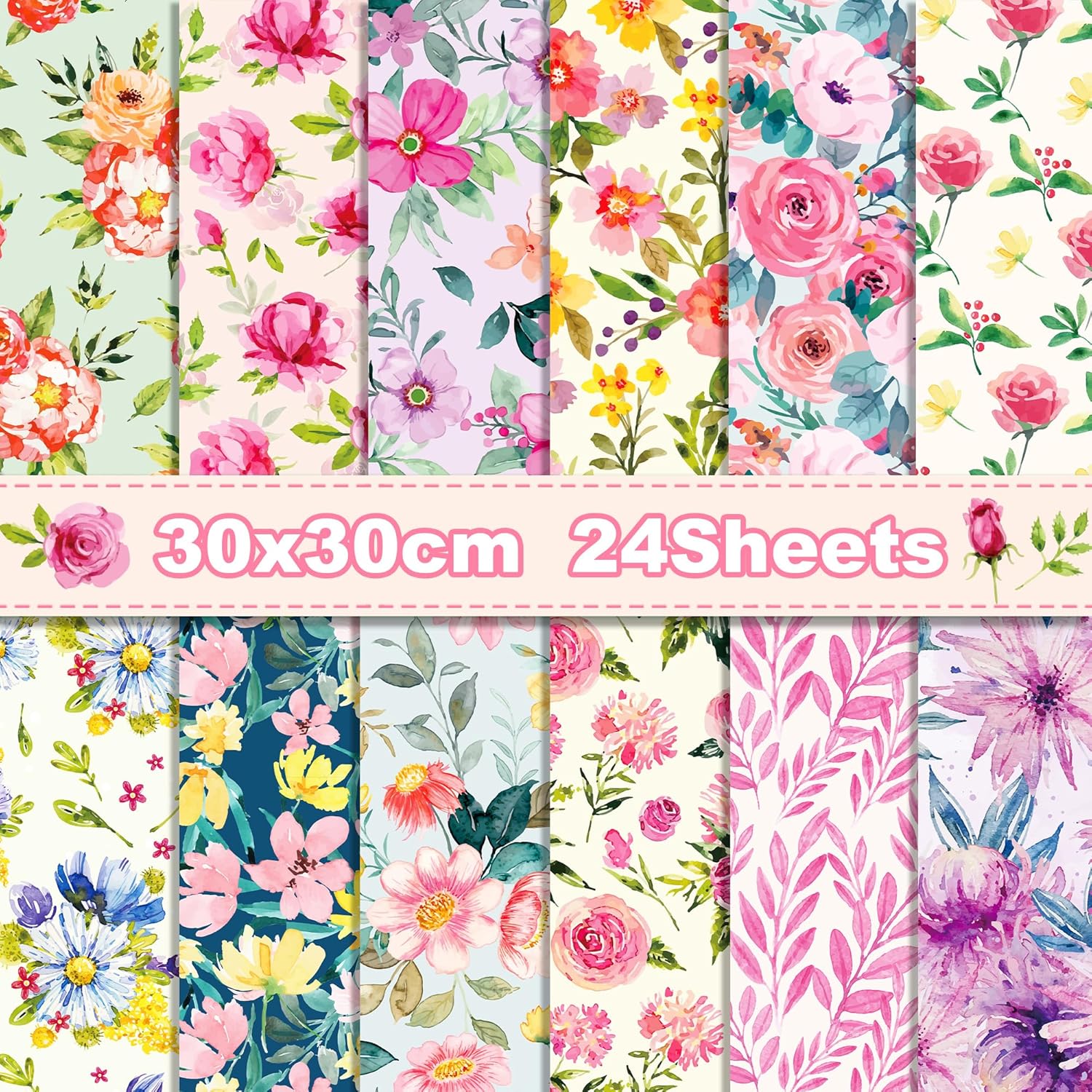 24 Sheets Vintage Floral Pattern Paper 12'' x 12'' Vintage Floral ...