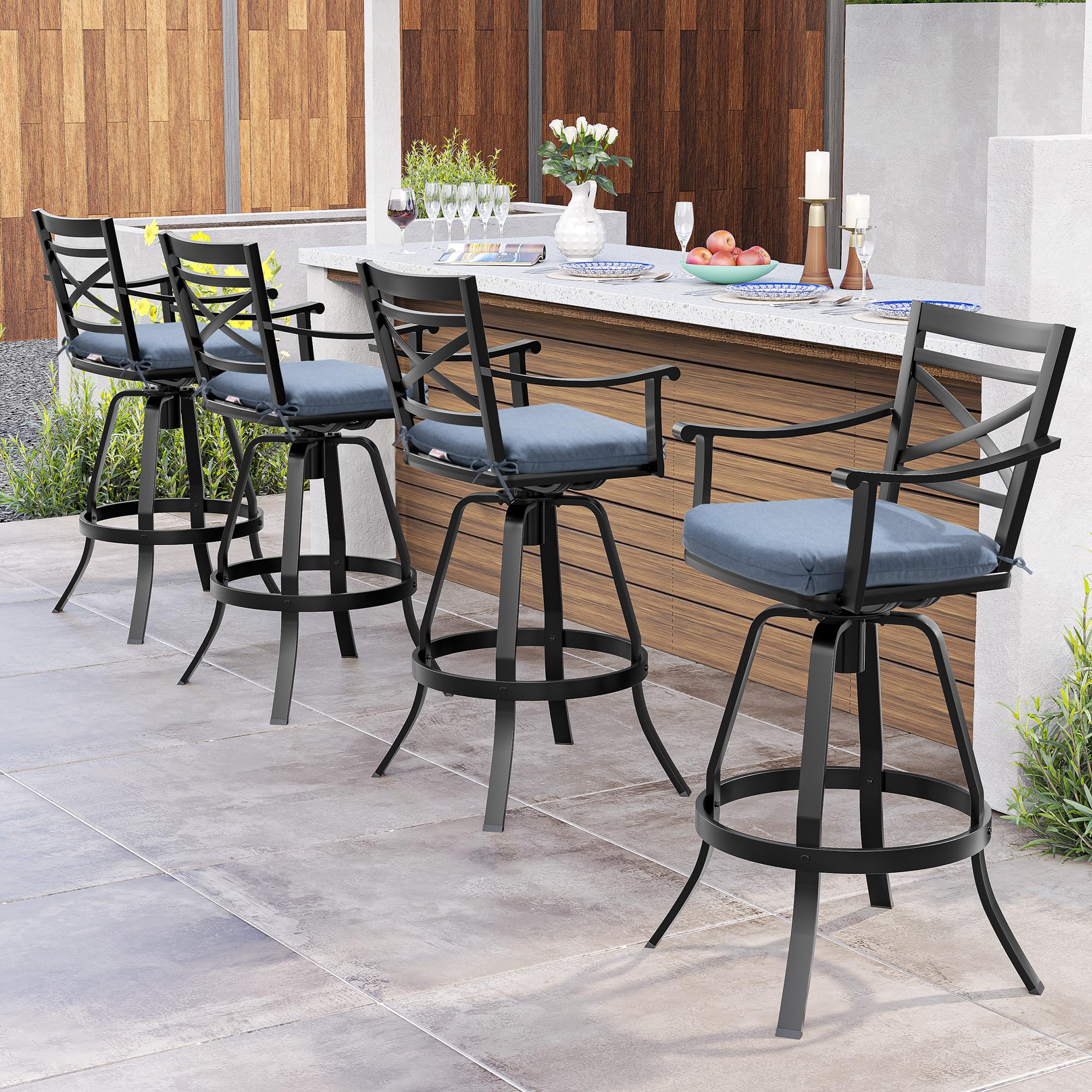 Amazon.com: Pellebant Swivel Outdoor Bar Stools Set of 4, Patio Bar ...