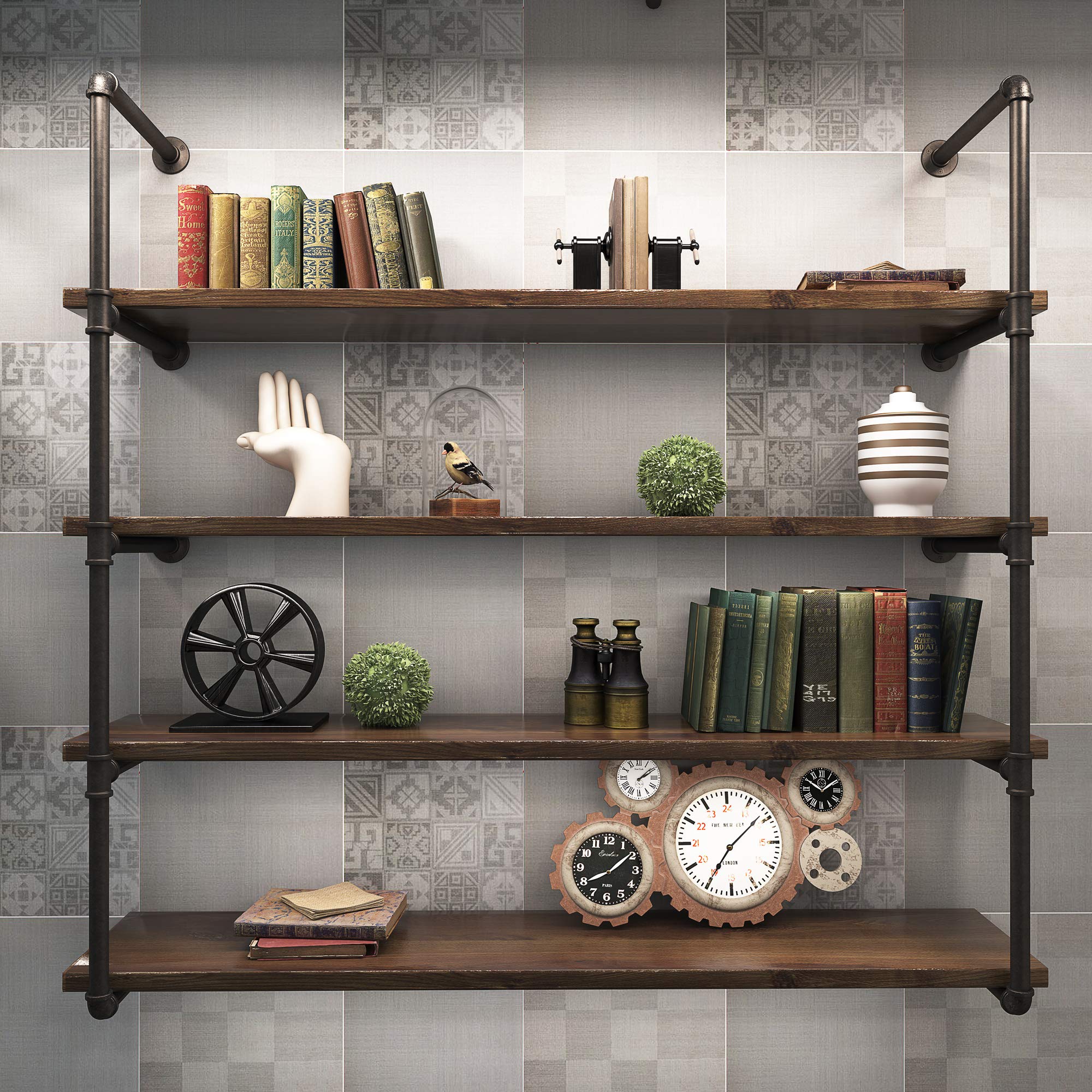 MUZIK 5 Tier Industrial Wall Mount Iron Pipe Shelf, 3/4 Inches ...