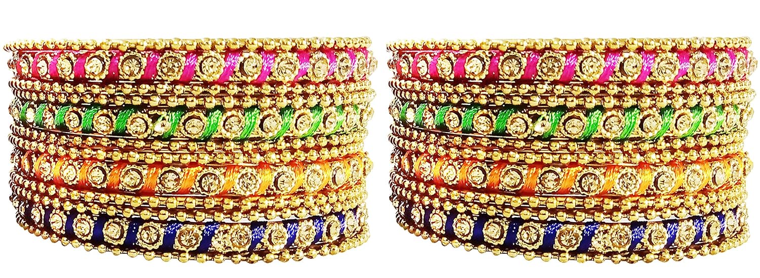 Buy Chrishan gold plated designer ethnic stone fabric chudi bangles set ...