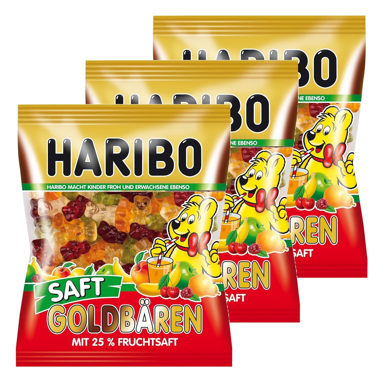 Haribo Saft Goldbären, 3er Pack, Gummibärchen, Weingummi, Fruchtgummi ...
