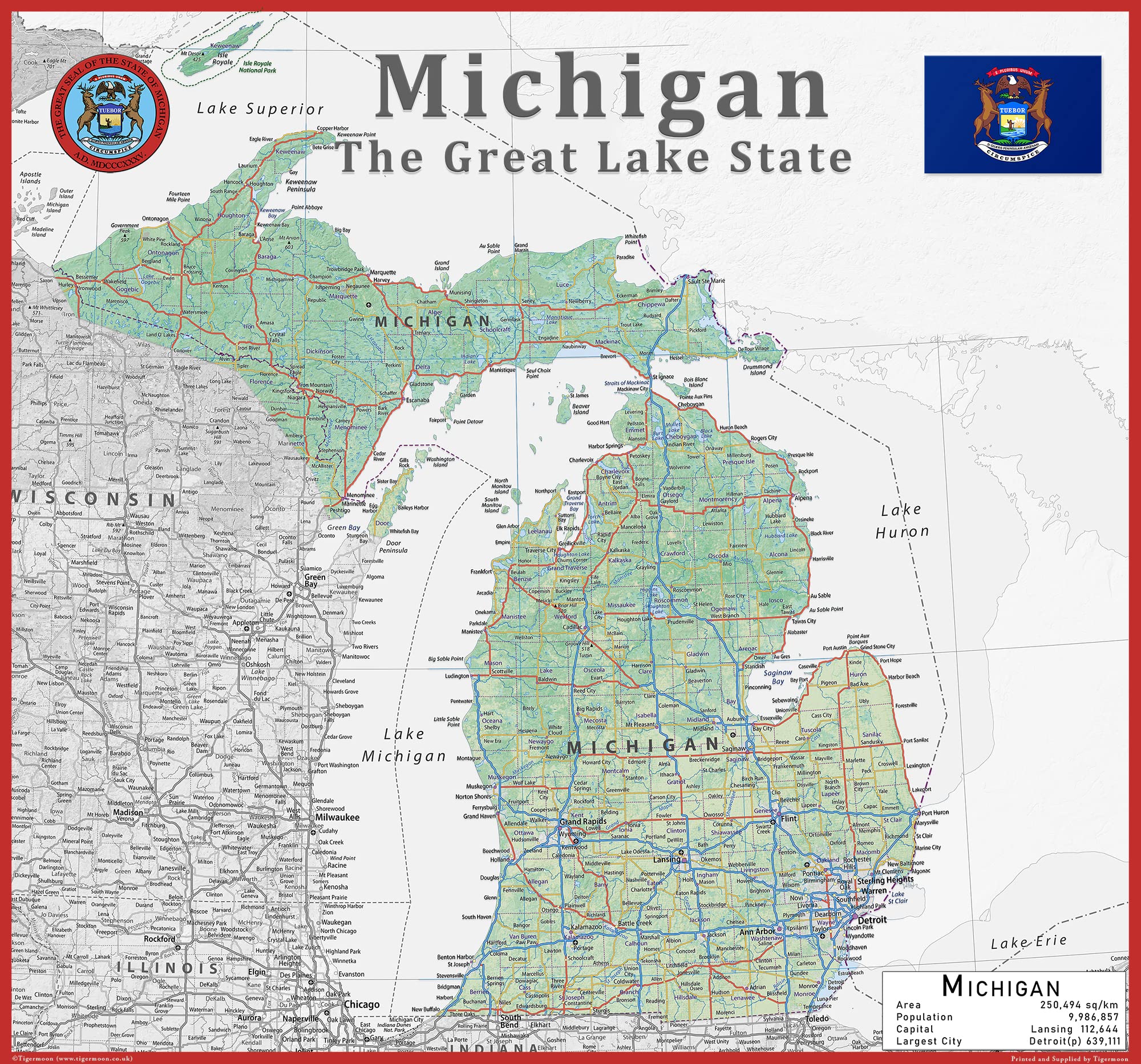 Amazon.com : Michigan State Map - 17.7 x 16.5 Inches - Paper Laminated ...