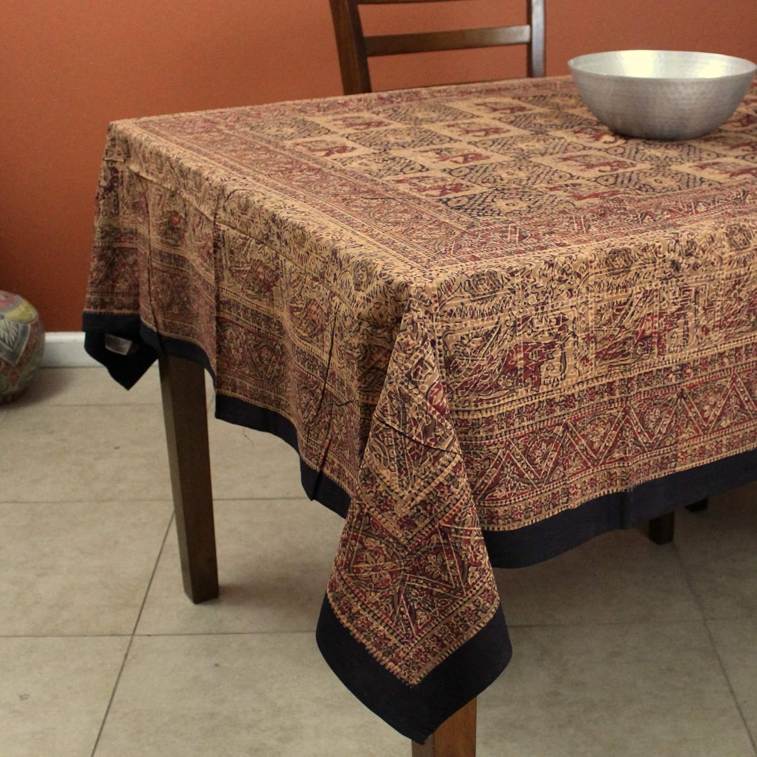 Amazon.com: Homestead Block Print on Batik Tablecloth-Brown-60 x 90 ...