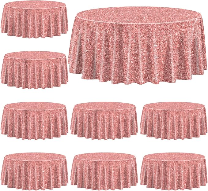 Amazon.com: 9 Pack Pink Rose Gold Tablecloths for Round Table, 84x84 ...