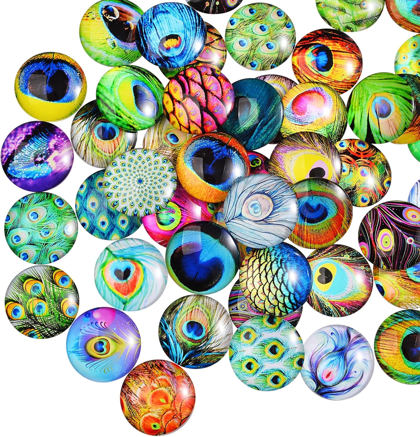 Amazon.com: BEEFLYING 70pcs Peacock Feathers Flatback Glass Cabochons ...