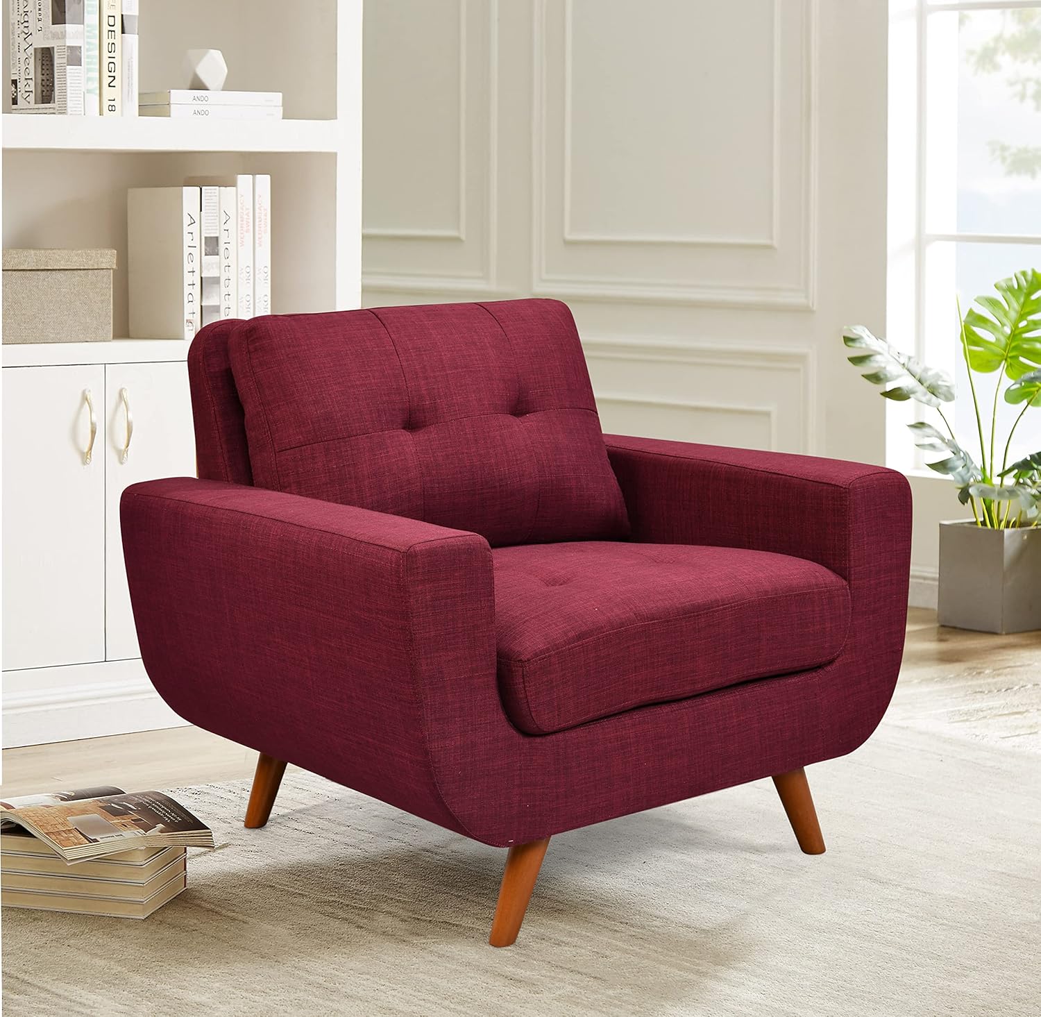 Amazon.com: FANYE Linen Upholstery Accent, Modern Armchair for Living Room, Bedroom and Office ...