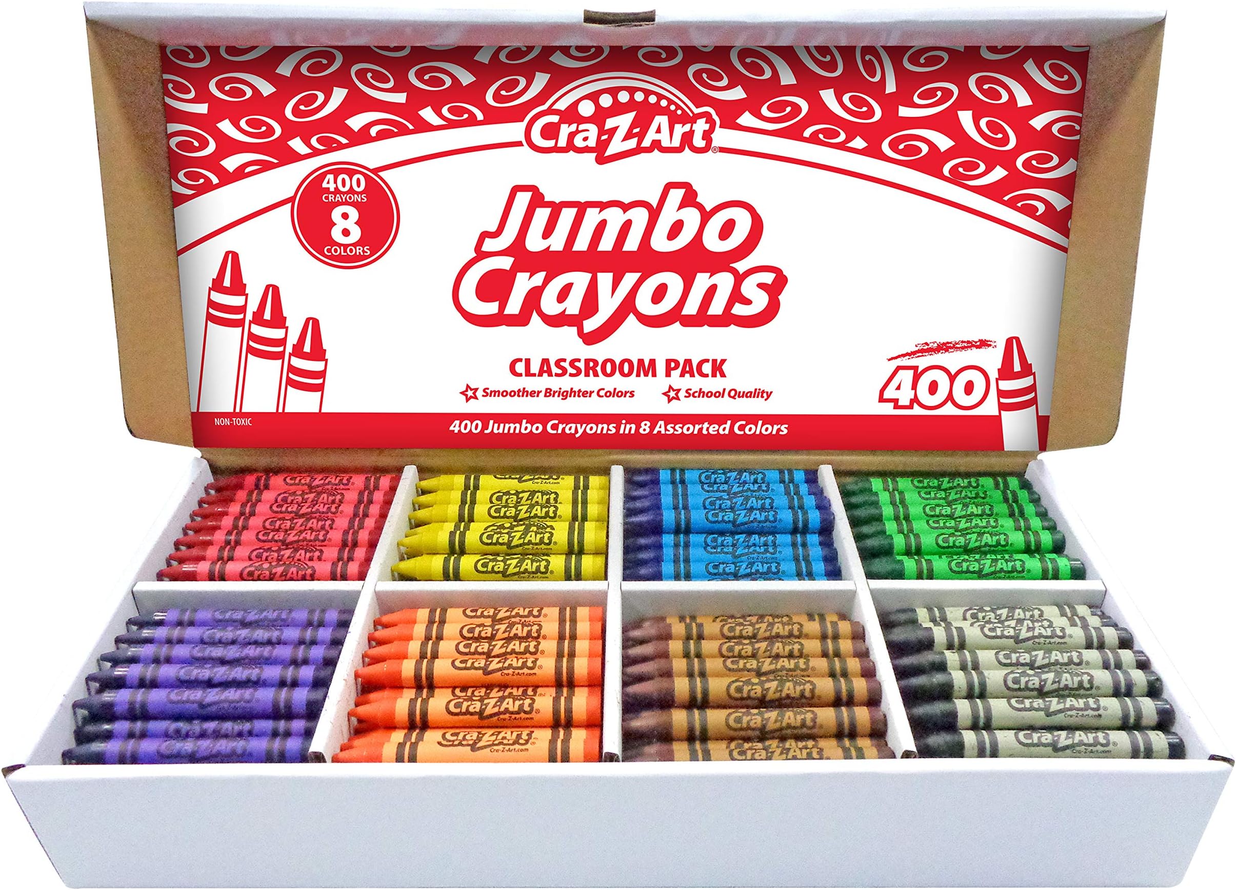 Amazon.com: Cra-Z-art Jumbo Crayon Bulk Class Pack 400ct 8 Assorted ...