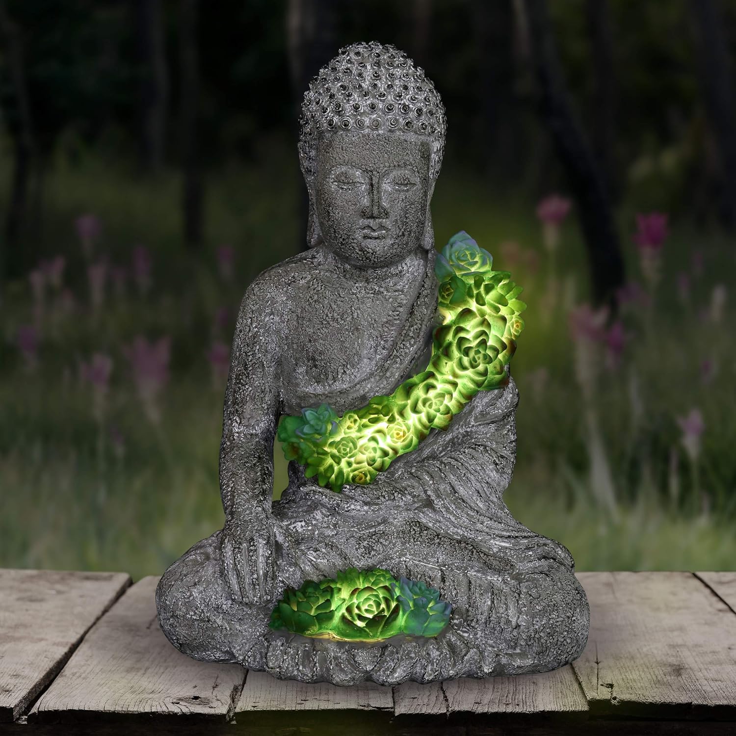 Amazon.com : Exhart Solar Buddha Statue w/Beautiful Green LED ...