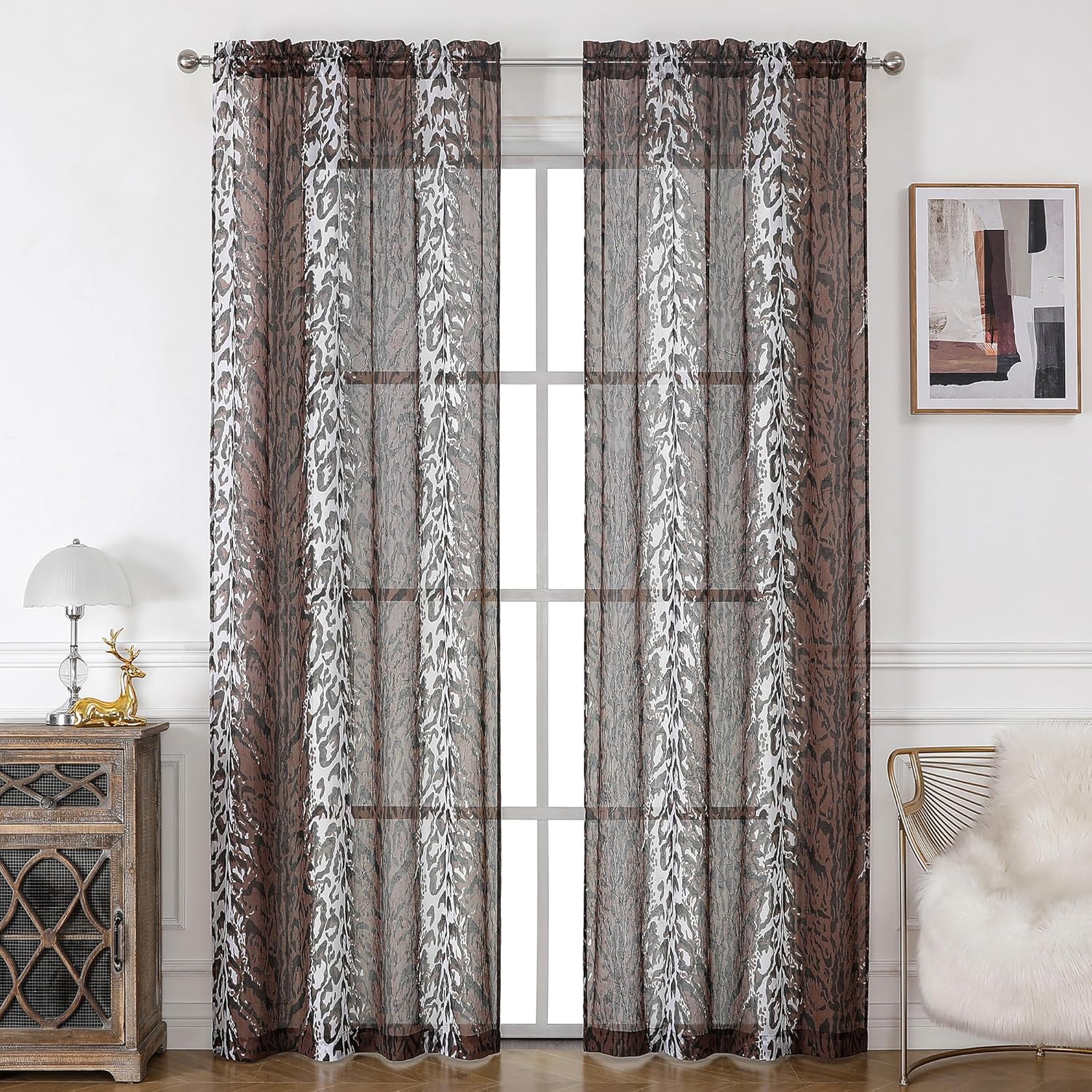 Amazon.com: Lecloud Crushed Sheer Brown Curtains 96 Inches Long 2 ...