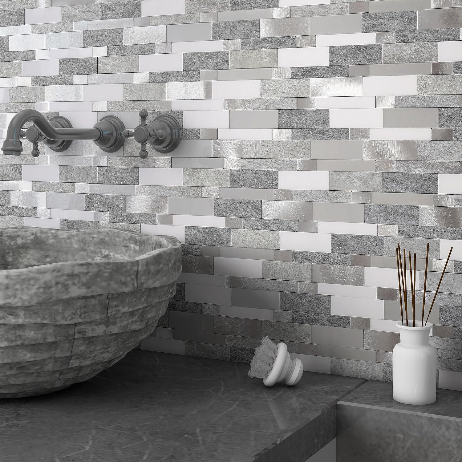BeNice 3D Brick Tile Stickers Peel and Stick Wall Tiles Stone Effect ...