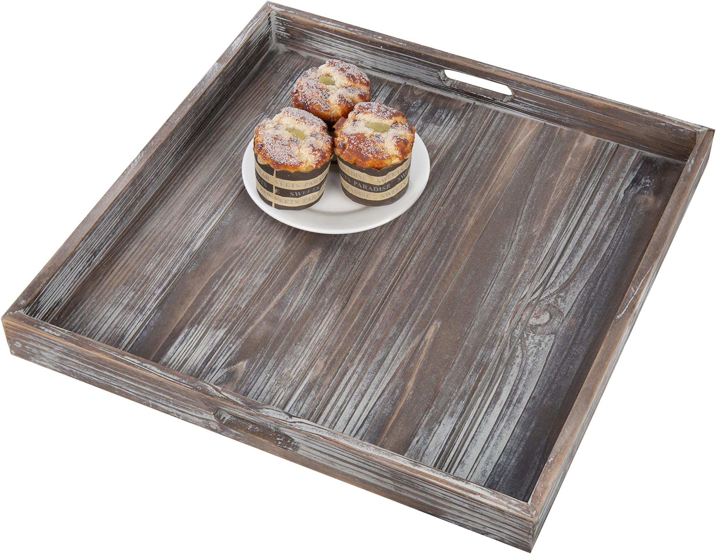 Amazon.com: Square Wood Serving Tray with Handle, Ottoman Decorative ...