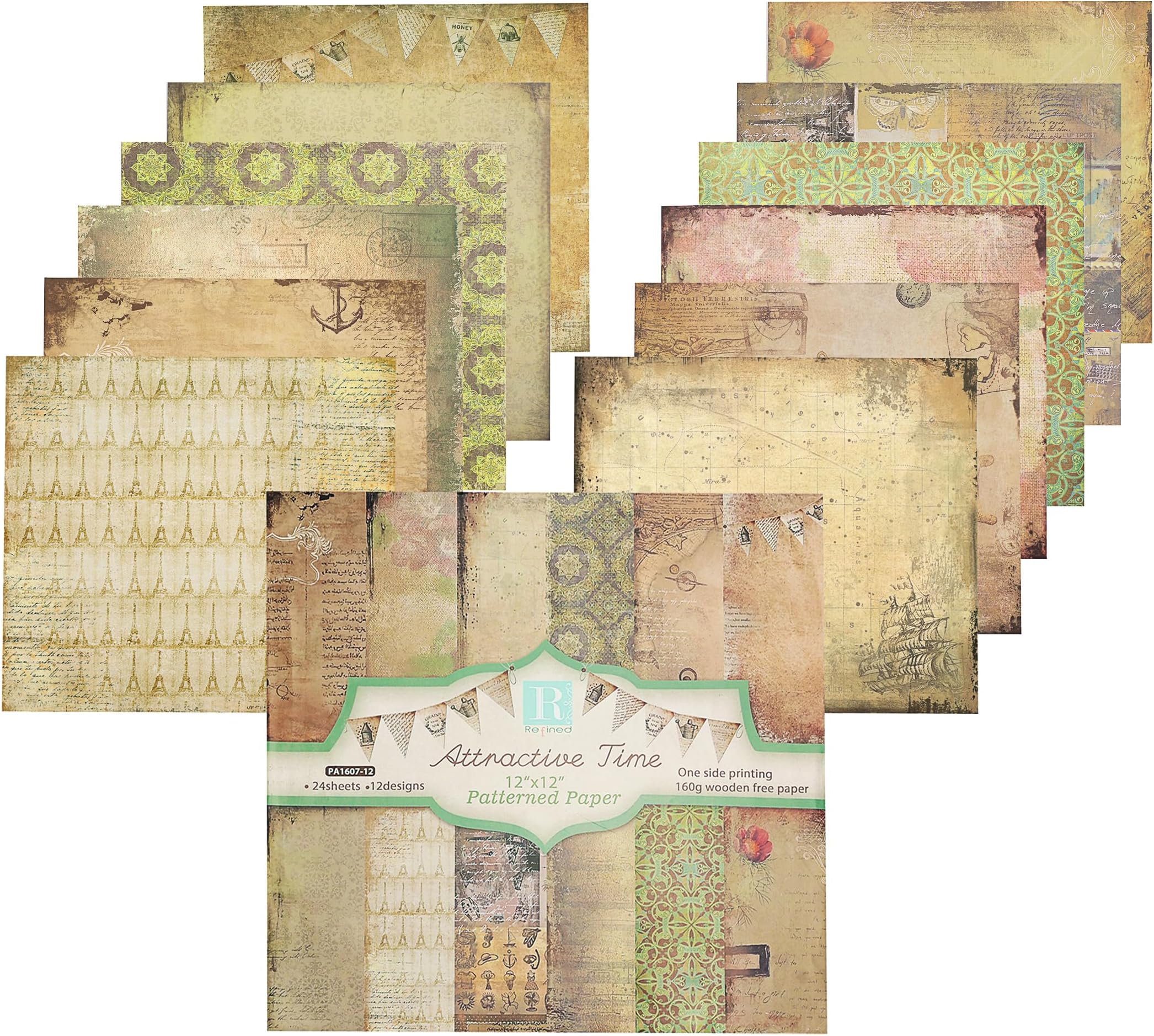 Amazon.com: Vintage Scrapbook Paper Decorative Craft Paper 12×12-24 ...