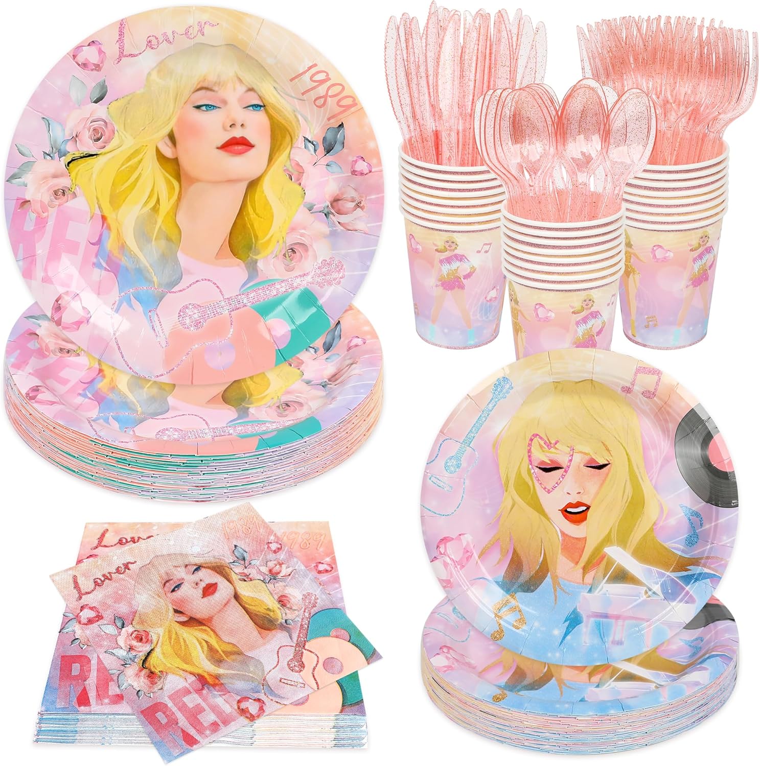 Amazon.com: 168 Pcs Birthday Party Supplies Singer Paper Plates Napkins ...