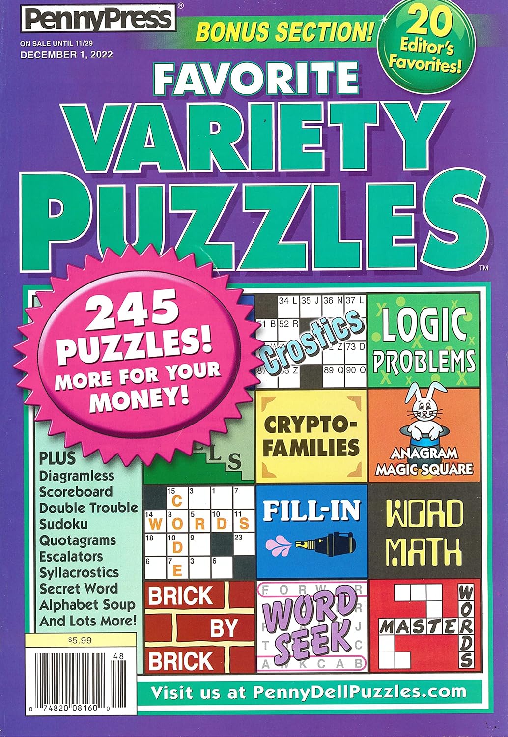 VARIETY PUZZLES MAGAZINE - DECEMBER 2022 - 245 PUZZLES! - BONUS SECTION ...