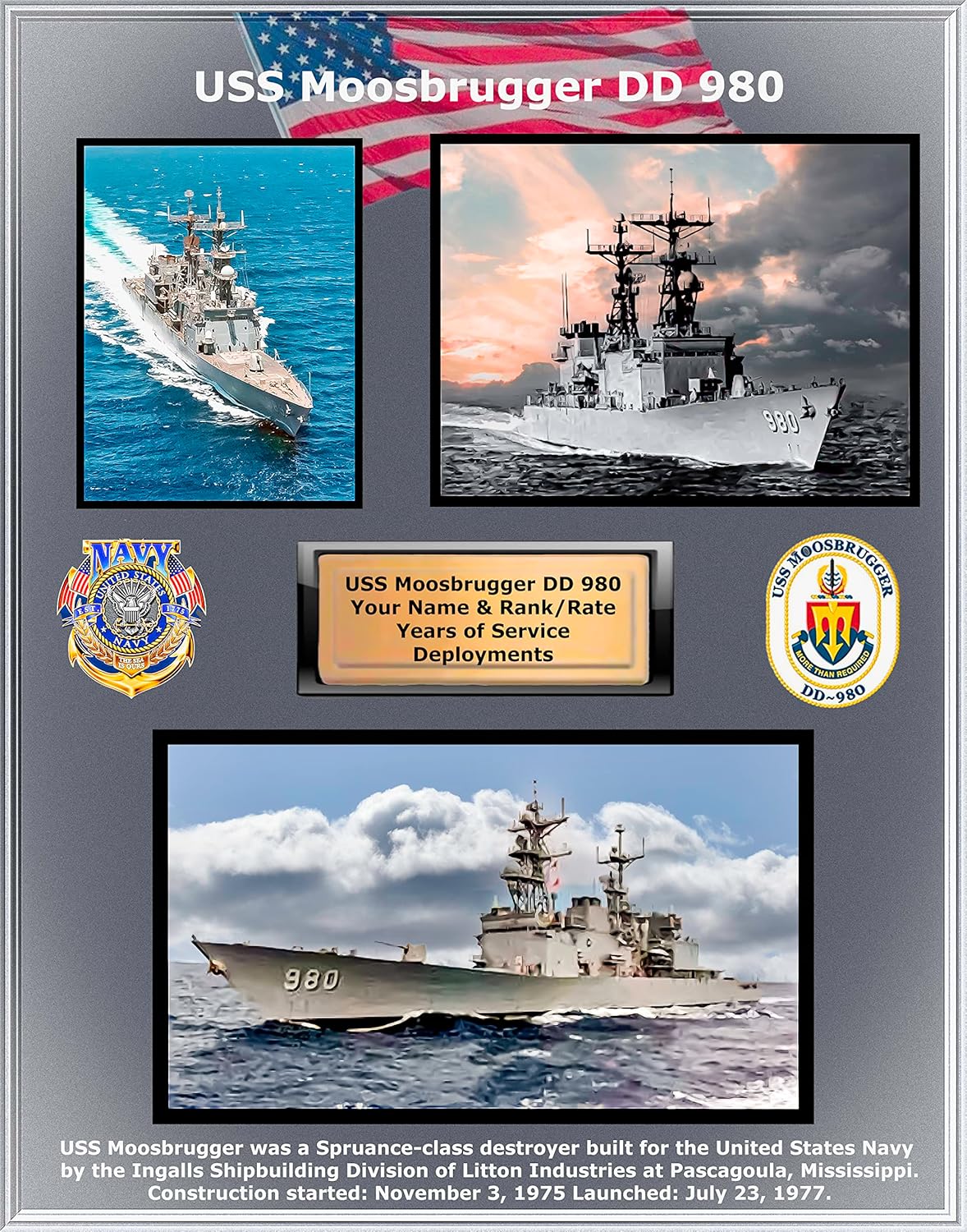 Amazon.com: USS Moosbrugger DD 980 Custom Personalized Photo. US Navy ...