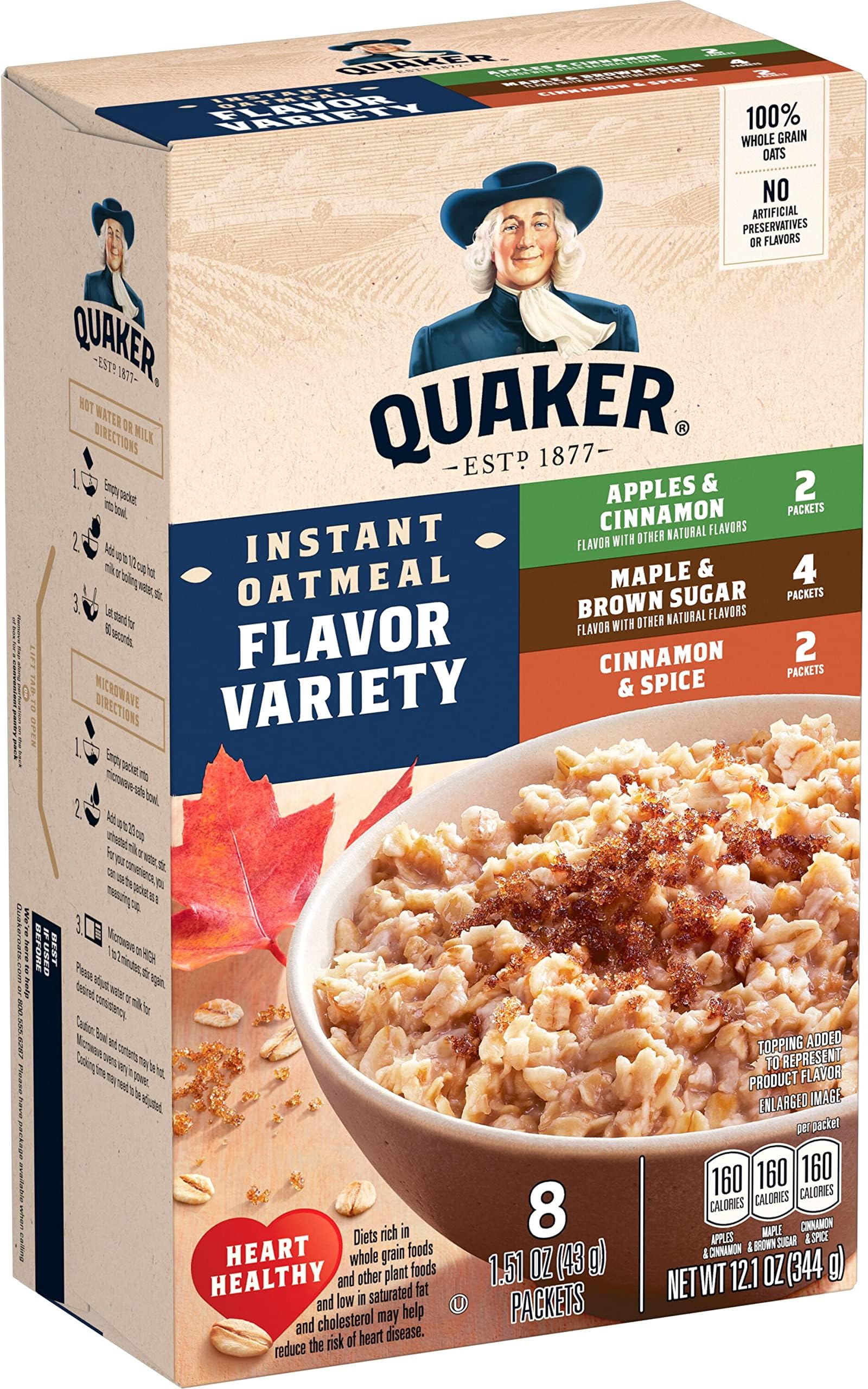 Amazon.com: Quaker Instant Oatmeal, 3 Flavor Variety Pack, 1.51oz ...