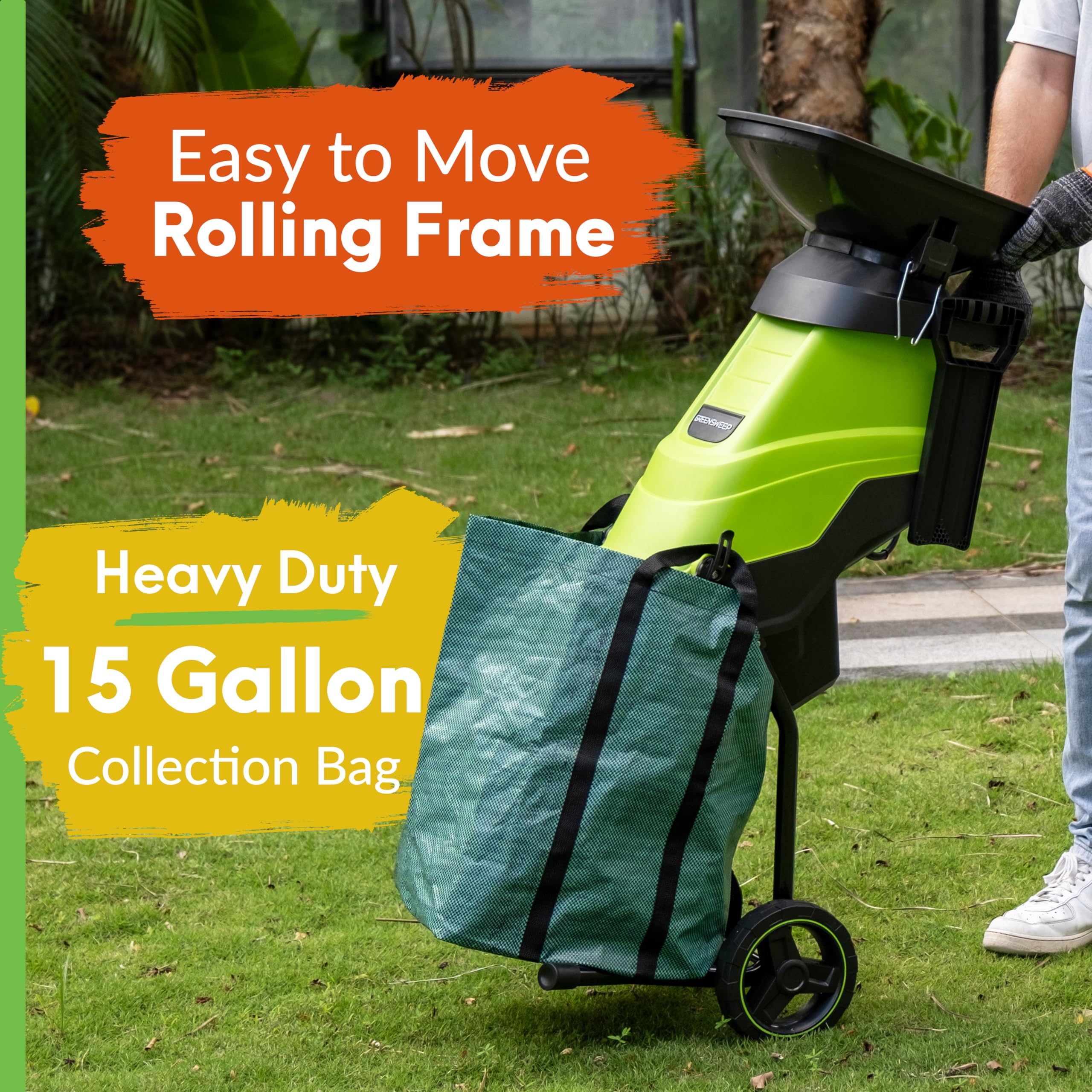 Snapklik.com : GreenSweep Electric Wood Chipper & Mulcher 15A Powerful ...