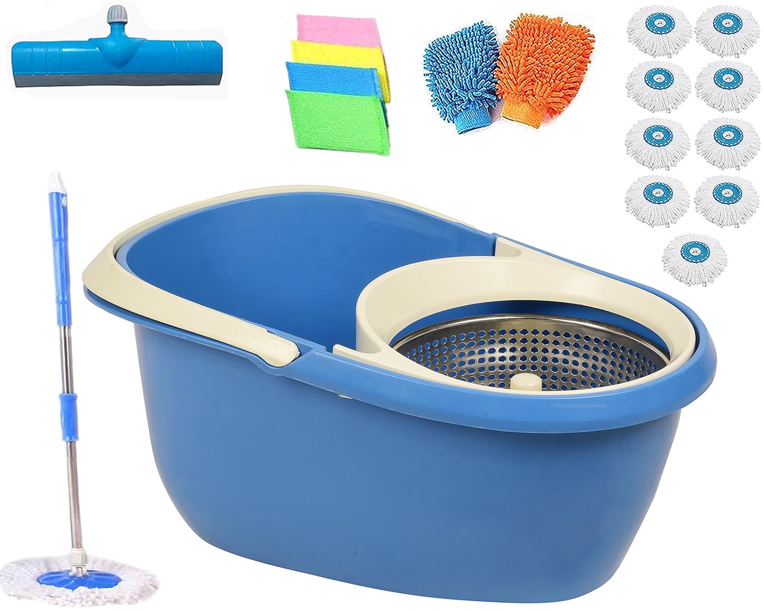 V Mop Plastic Bucket Mop With Steel Rod, Floor Wiper, Gloves, Gloves ...