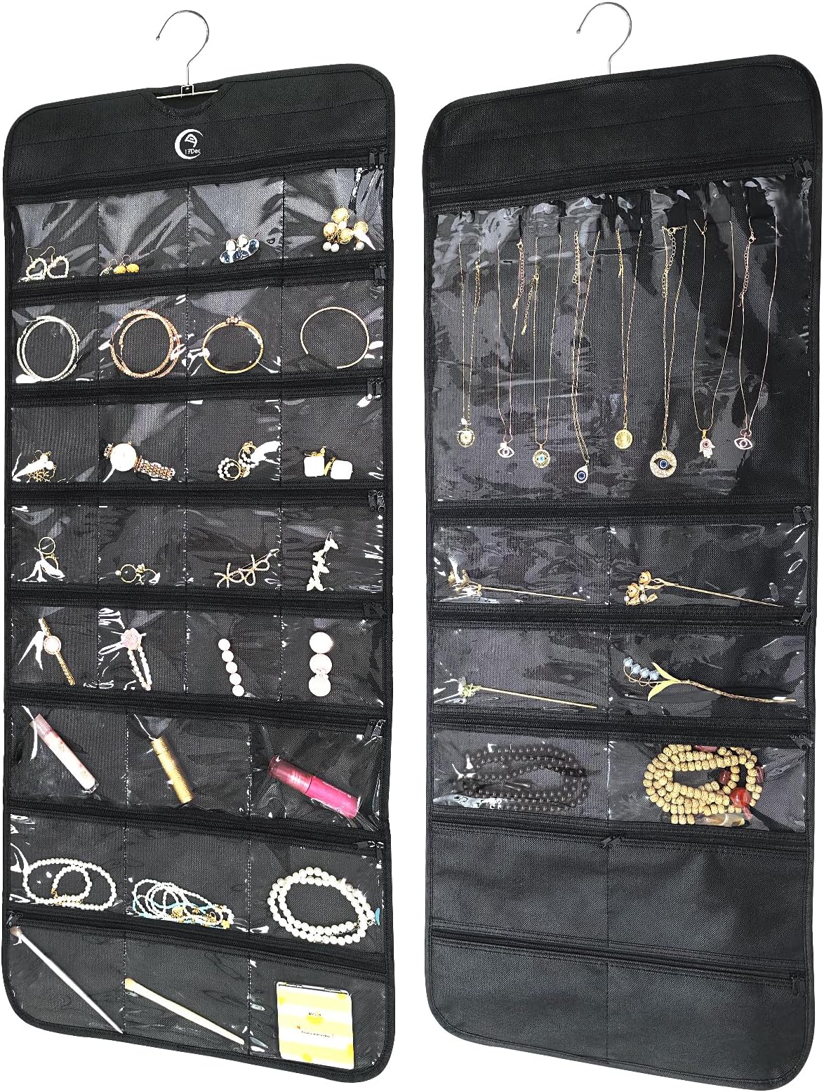 Amazon.com: Hanging Jewelry Organizer with Zipper,Dual-Sided 56 Clear ...