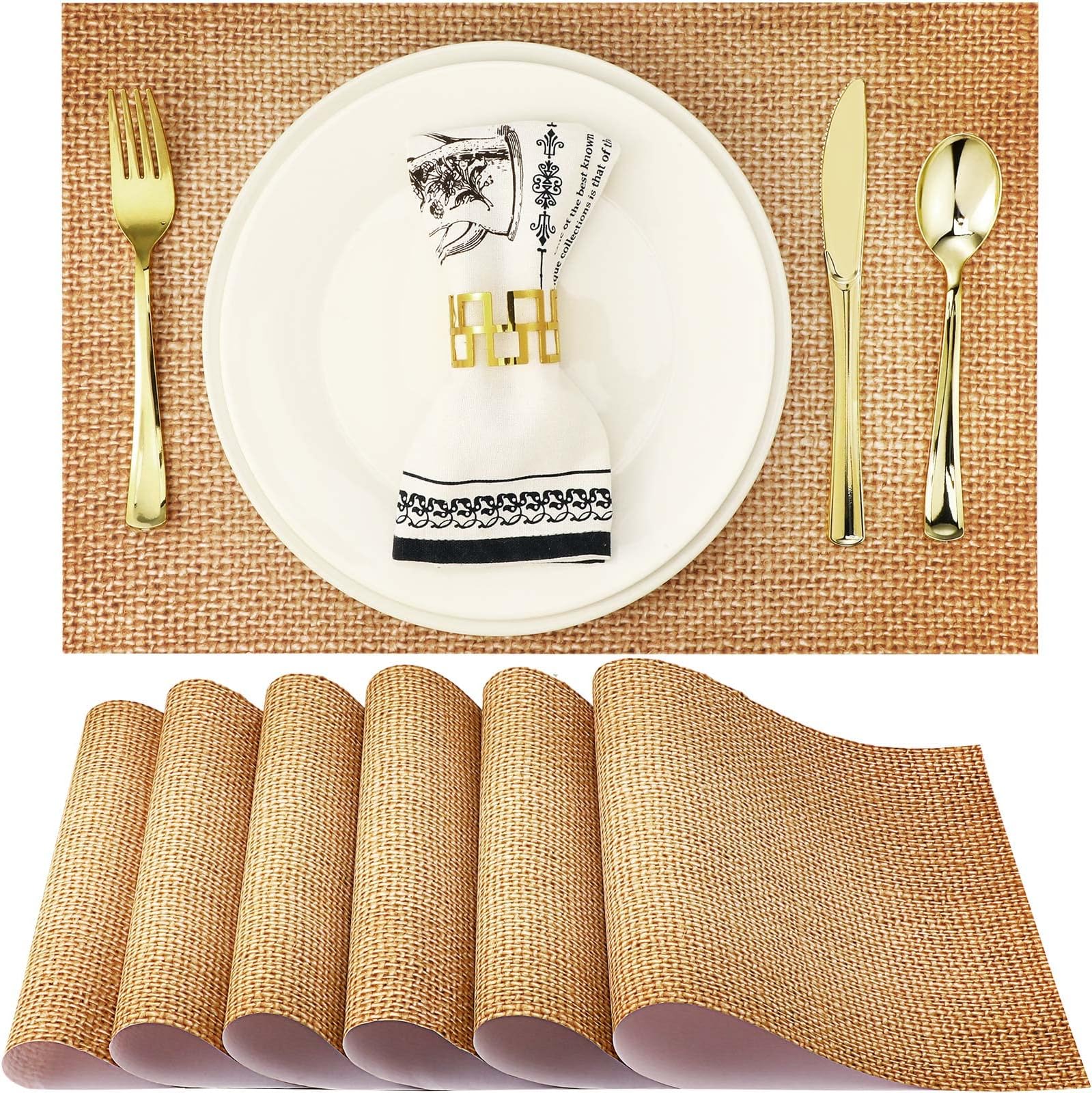 Amazon.com: Lallisa 100 Pcs Burlap Printed Paper Place Mats 14 x 10 in ...