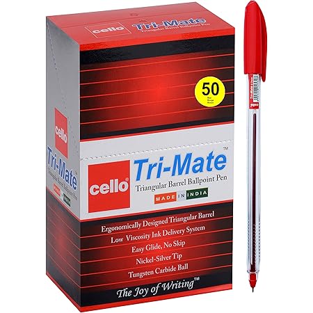 Cello Original Red Ballpoint pens Pack of 50 Tri-Mate Ball Pens Medium ...
